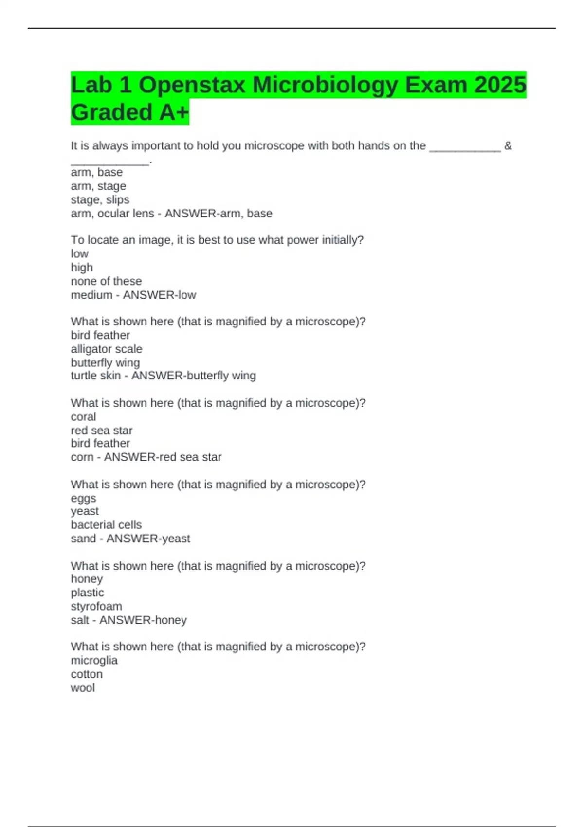 Lab 1 Openstax Microbiology Exam 2025 Graded A+ - Openstax Microbiology - Stuvia US