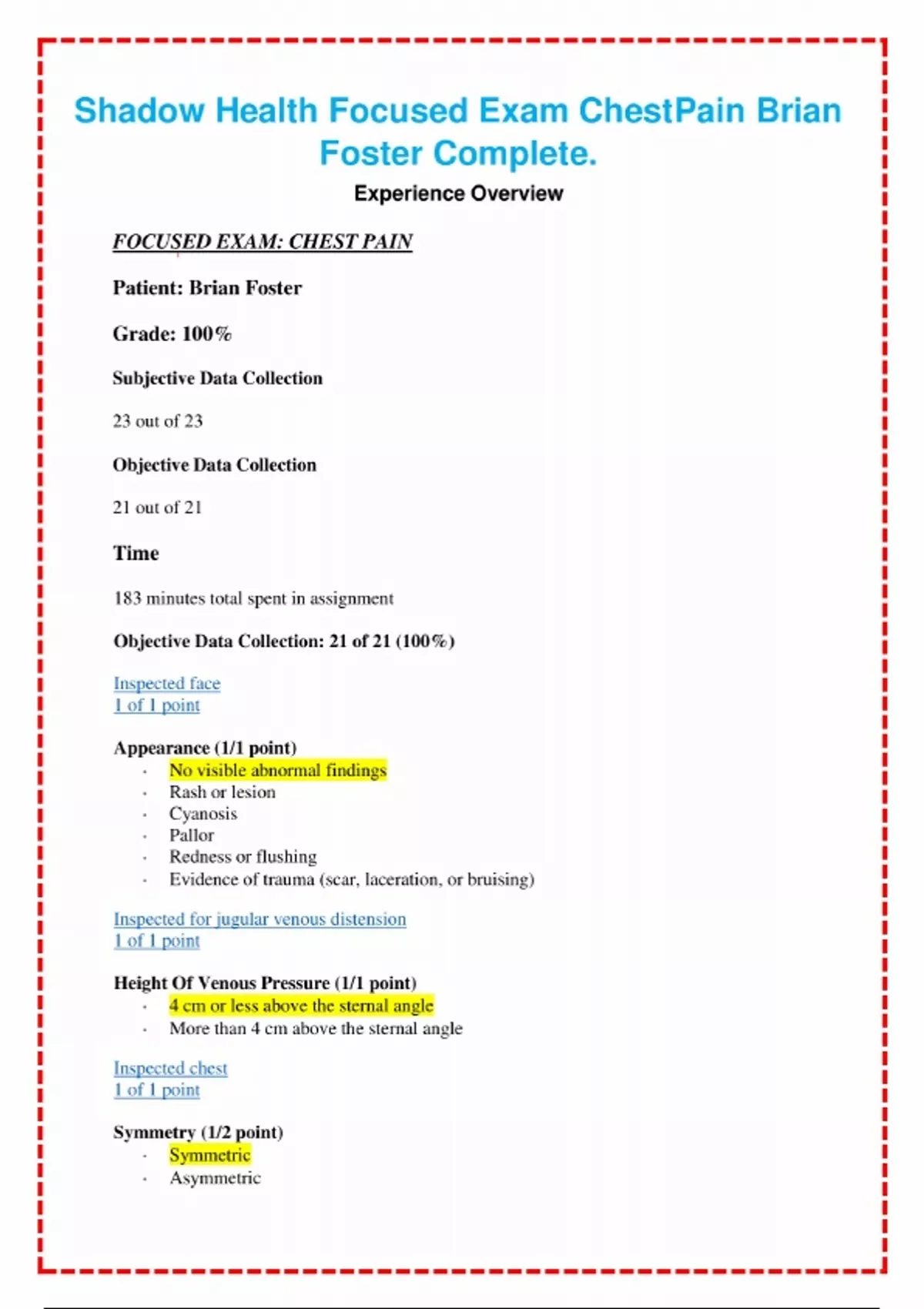 Shadow Health Focused Exam Chest Pain Brian Foster Complete. - Shadow Health Focused Chest Pain ...