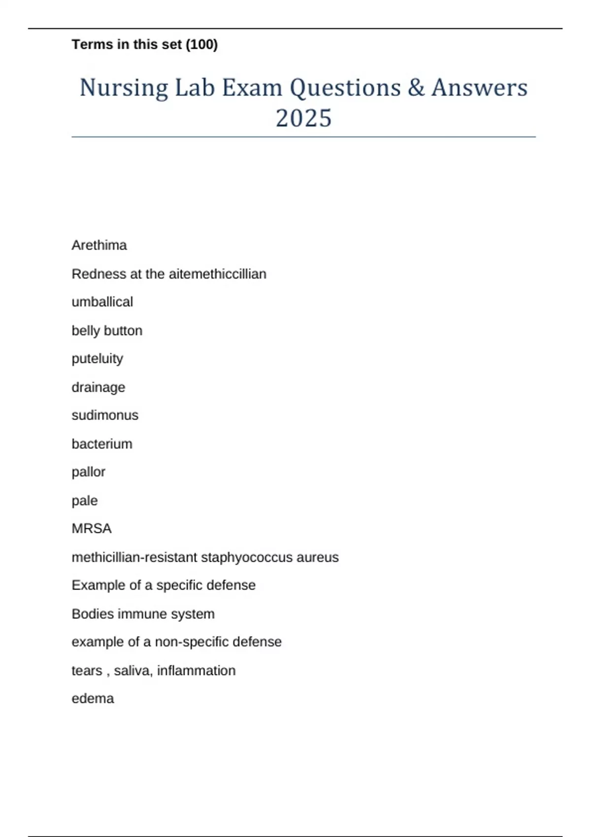 Nursing Lab Exam Questions & Answers 2025 - Lab - Stuvia US