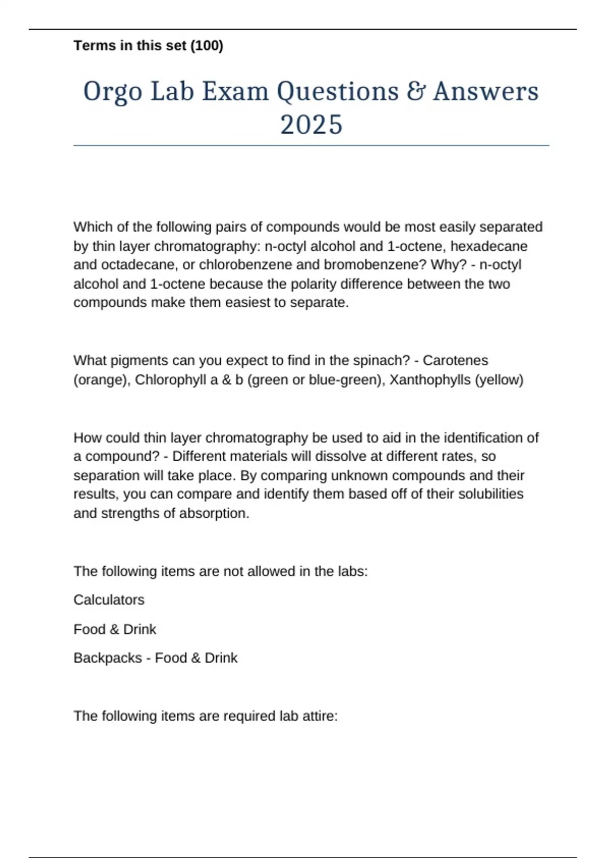 Orgo Lab Exam Questions & Answers 2025 - Lab - Stuvia US