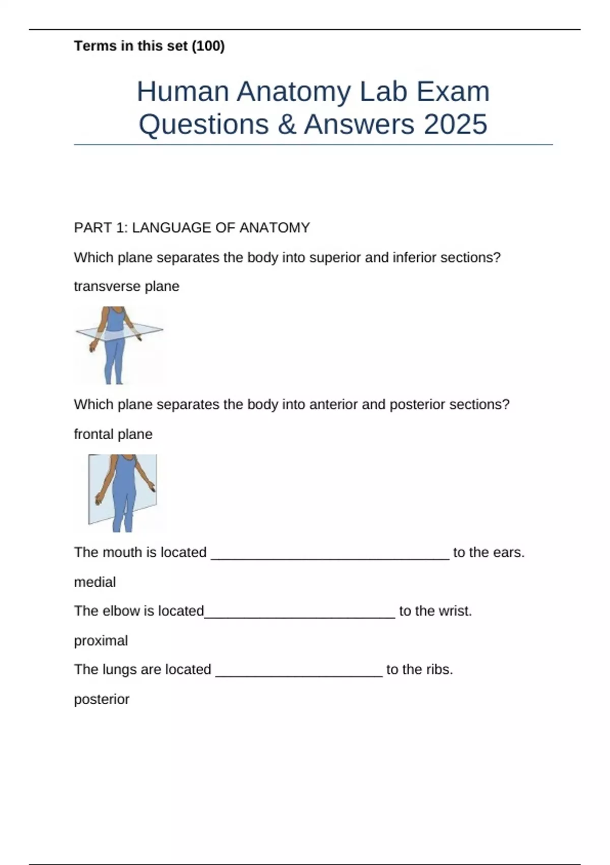 Human Anatomy Lab Exam Questions & Answers 2025 - Lab - Stuvia US