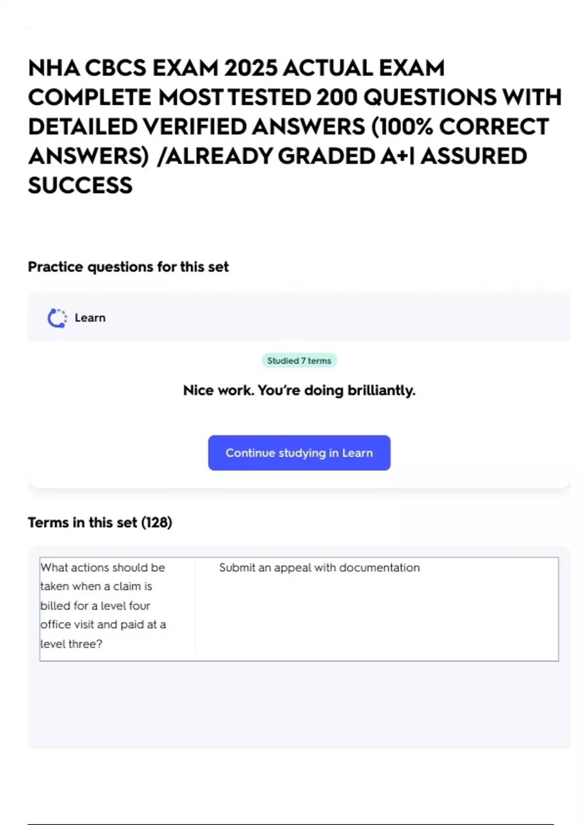 NHA CBCS EXAM 2025 ACTUAL EXAM COMPLETE MOST TESTED 200 QUESTIONS WITH ...