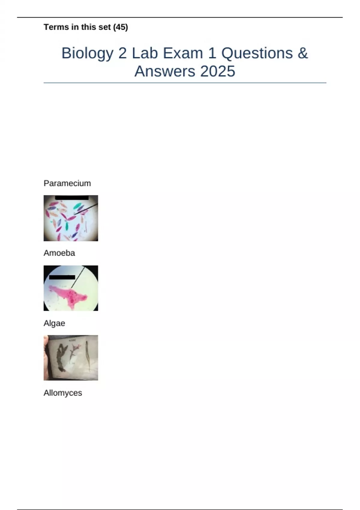 Biology 2 Lab Exam 1 Questions & Answers 2025 - Lab - Stuvia US