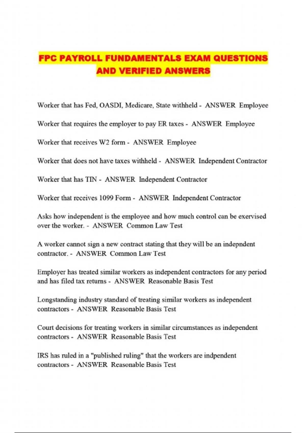 ALL FPC PACKAGED EXAMS : QUESTIONS AND 100% CORRECT ANSWERS LATEST ...