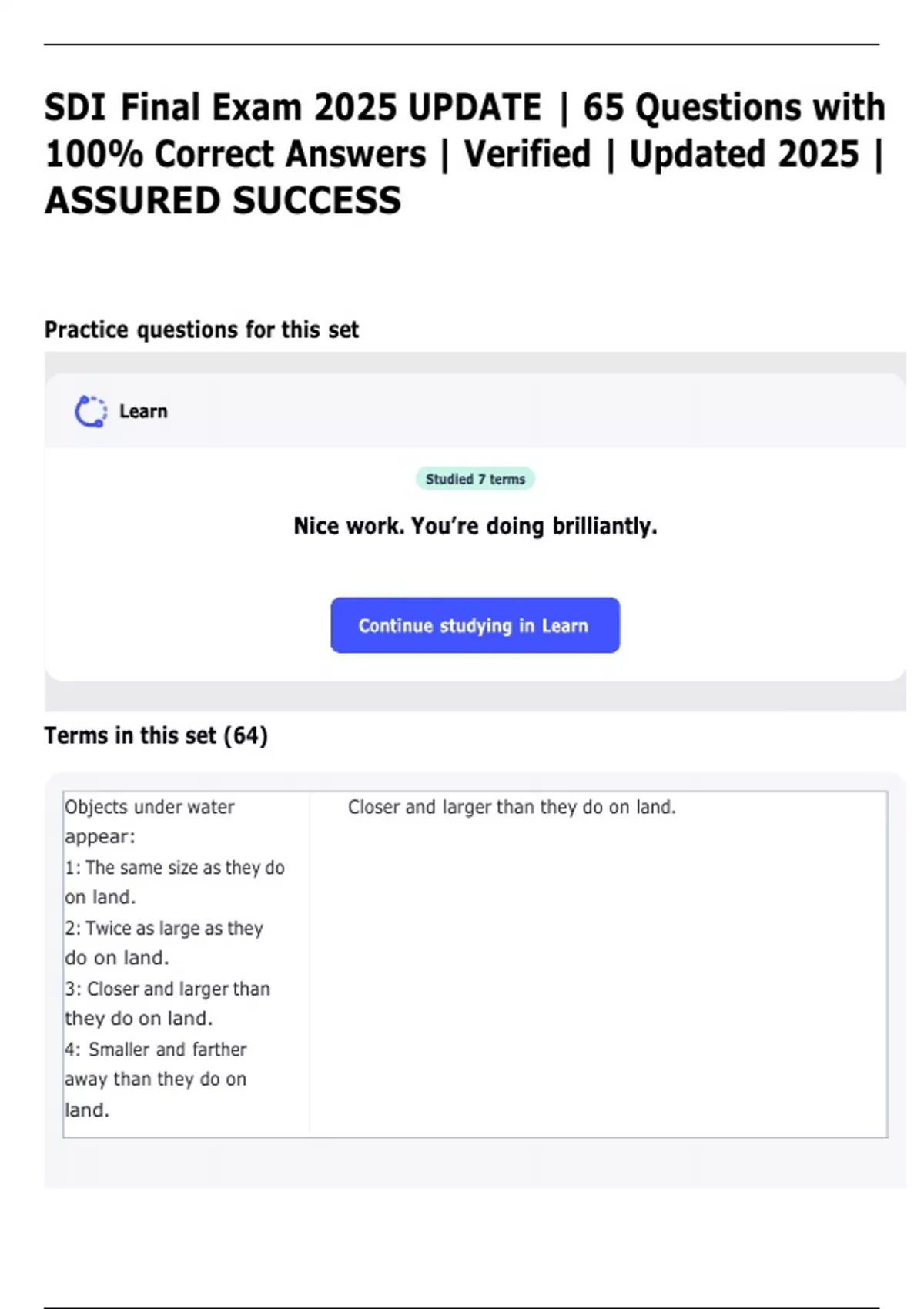 SDI Final Exam 2025 UPDATE | 65 Questions with 100% Correct Answers ...