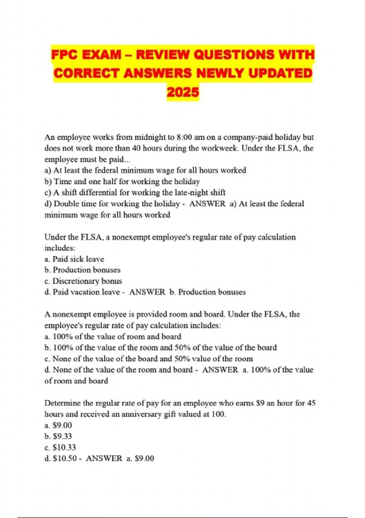 FPC EXAM – REVIEW QUESTIONS WITH CORRECT ANSWERS NEWLY UPDATED 2025 - FPC - Stuvia US