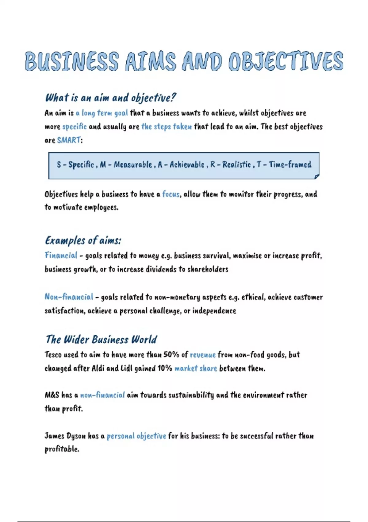 GCSE Business Studies Notes - Aims and Objectives, Stakeholders ...