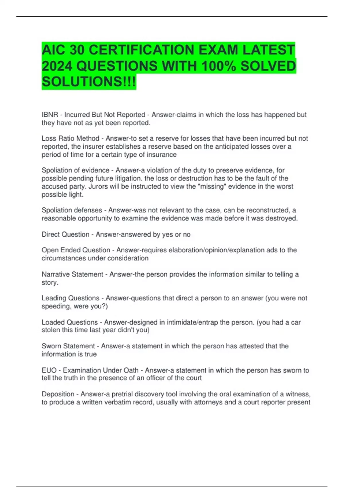 AIC 30 CERTIFICATION EXAM LATEST 2024 QUESTIONS WITH 100% SOLVED ...