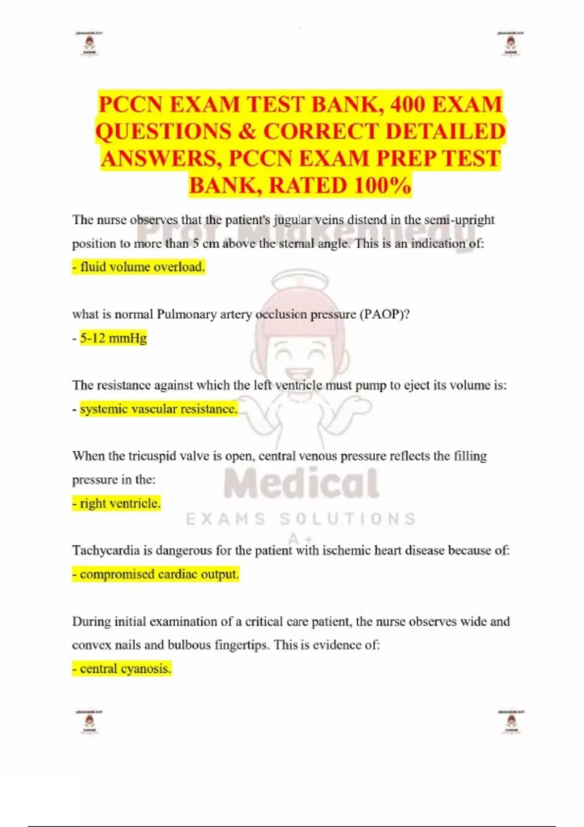 BUNDLE: Progressive Care Certified Nurse (PCCN) Exam TESTBANK, PCCN ...
