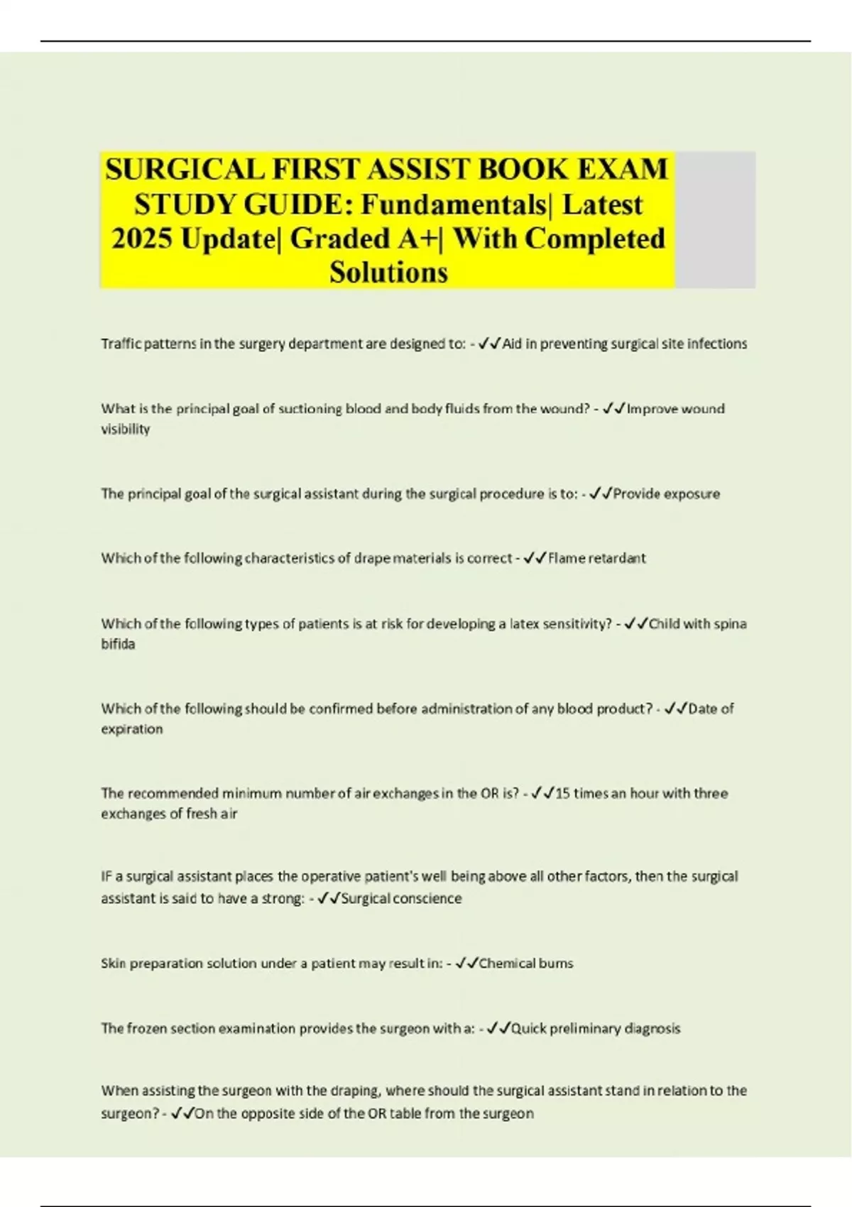 SURGICAL FIRST ASSIST BOOK EXAM STUDY GUIDE: Fundamentals| Latest 2025 ...