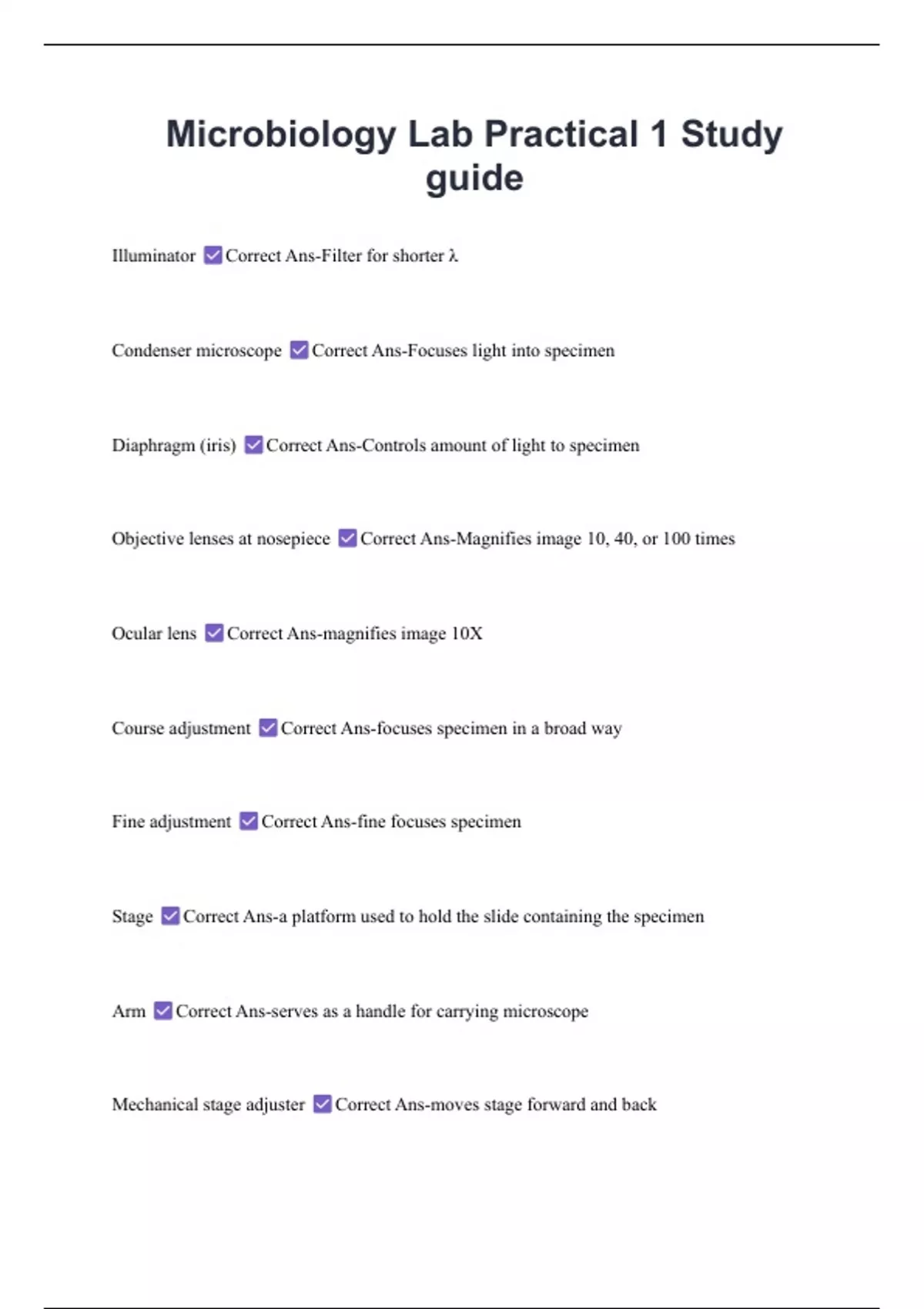 Microbiology Lab Practical 1 Study guide - Microbiology Lab - Stuvia US