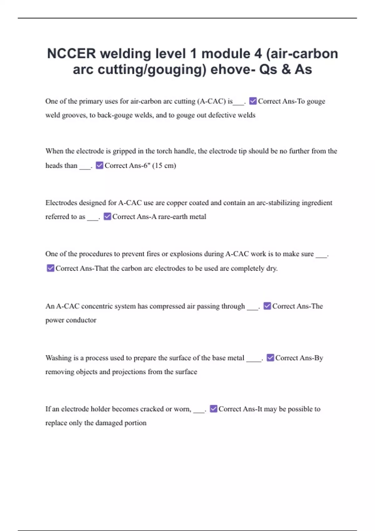 NCCER welding level 1 module 4 (air-carbon arc cutting/gouging) ehove ...