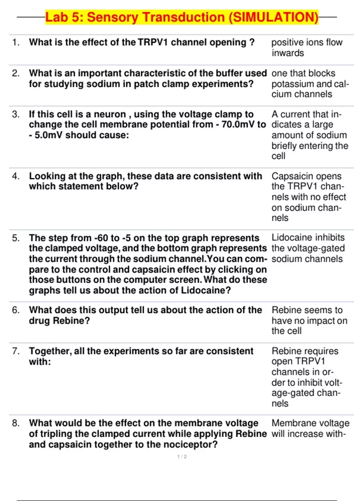 Lab 5: Sensory Transduction (SIMULATION) - Lab 5: Sensory Transduction - Stuvia US