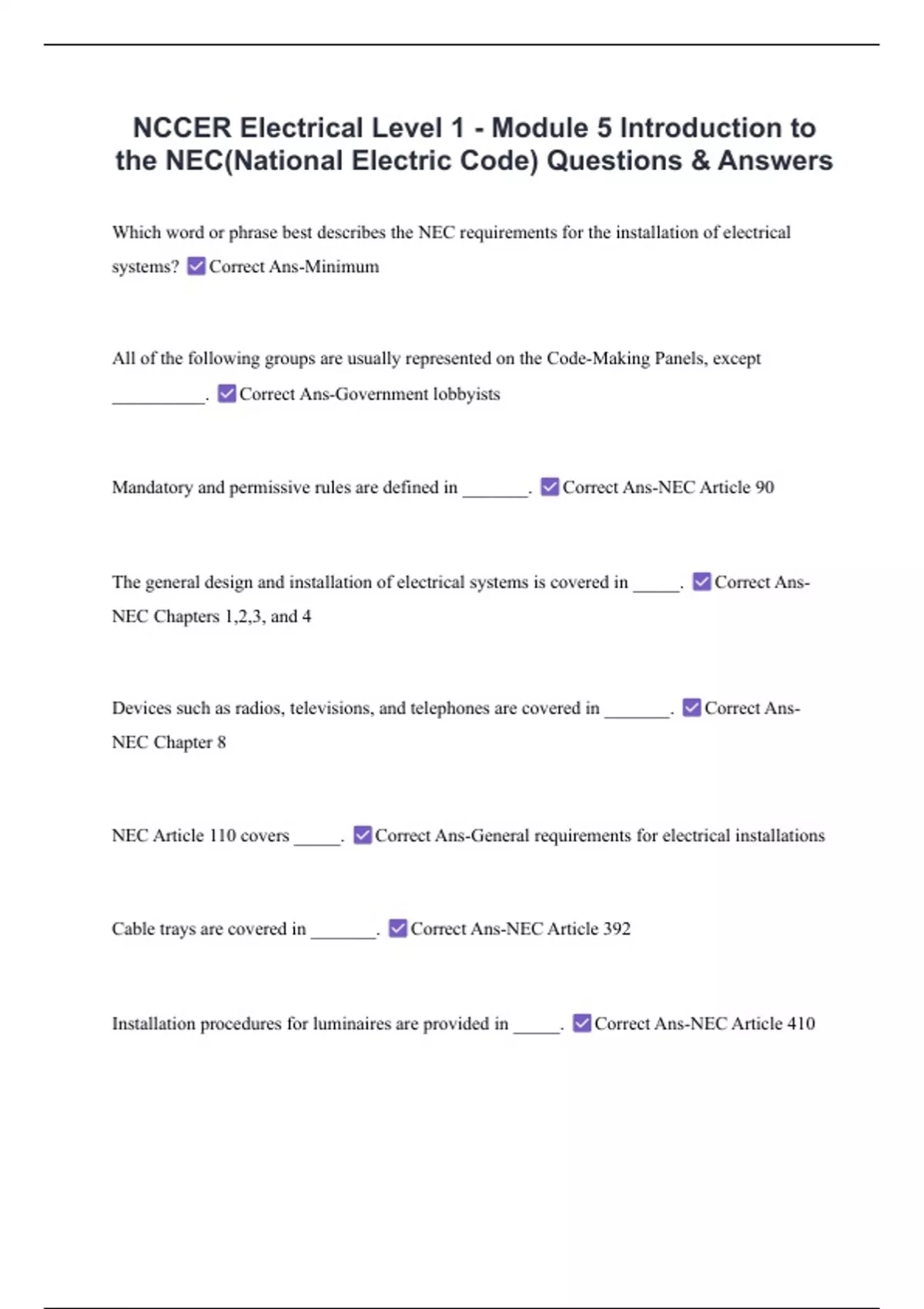 NCCER Electrical Level 1 - Module 5 Introduction to the NEC(National ...