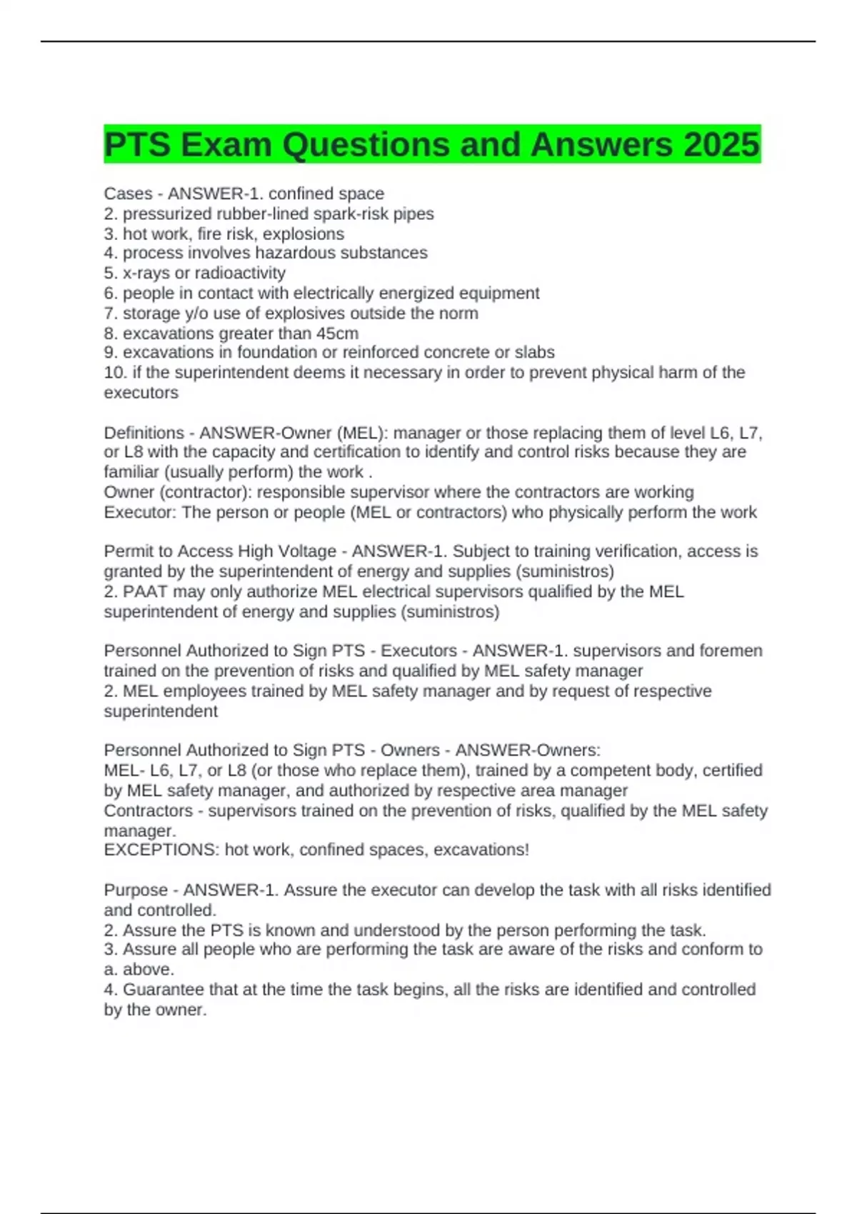 PTS Exam Questions and Answers 2025 - PTS - Stuvia US