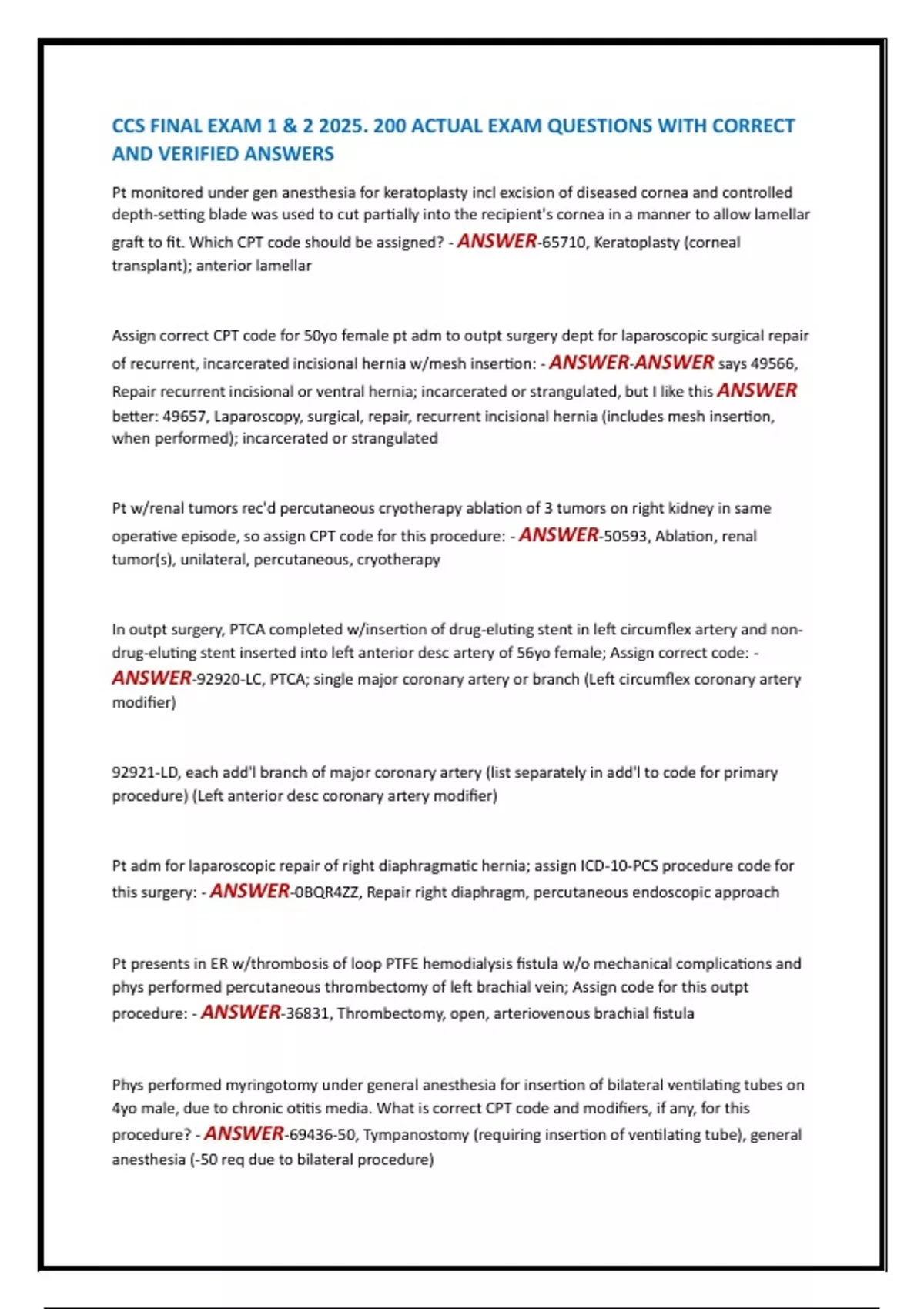 Ccs Final Exam 1 And 2 2025 200 Actual Exam Questions With Correct And