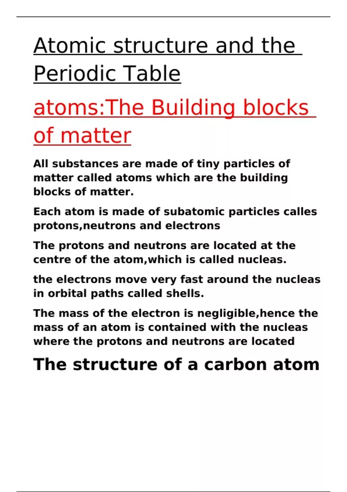 Summary ATOMIC STRUCTURE AND PERIODIC TABLE - Science,maths - Stuvia UK
