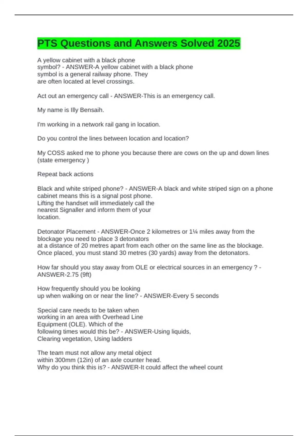 PTS Questions and Answers Solved 2025 - PTS - Stuvia US