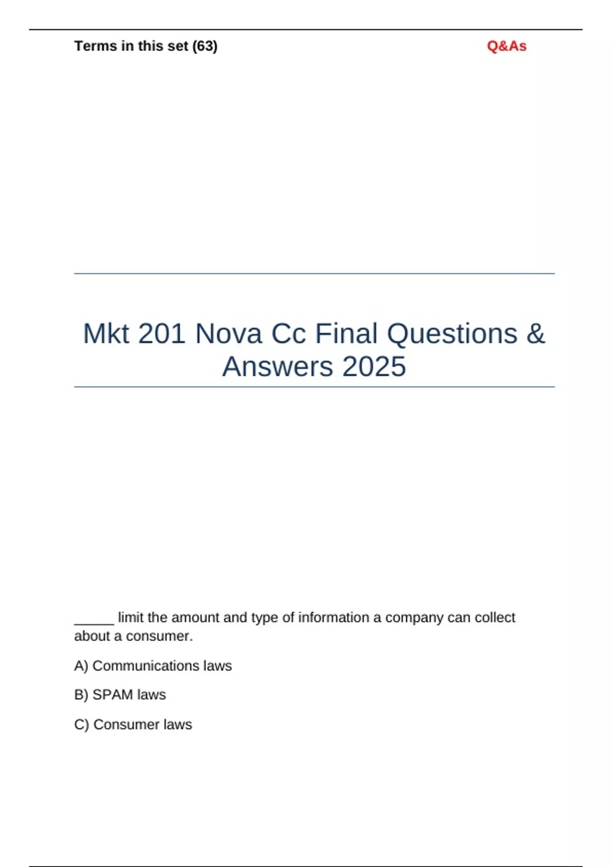 Mkt 201 Nova Cc Final Questions & Answers 2025 - MKT 201 - Stuvia US