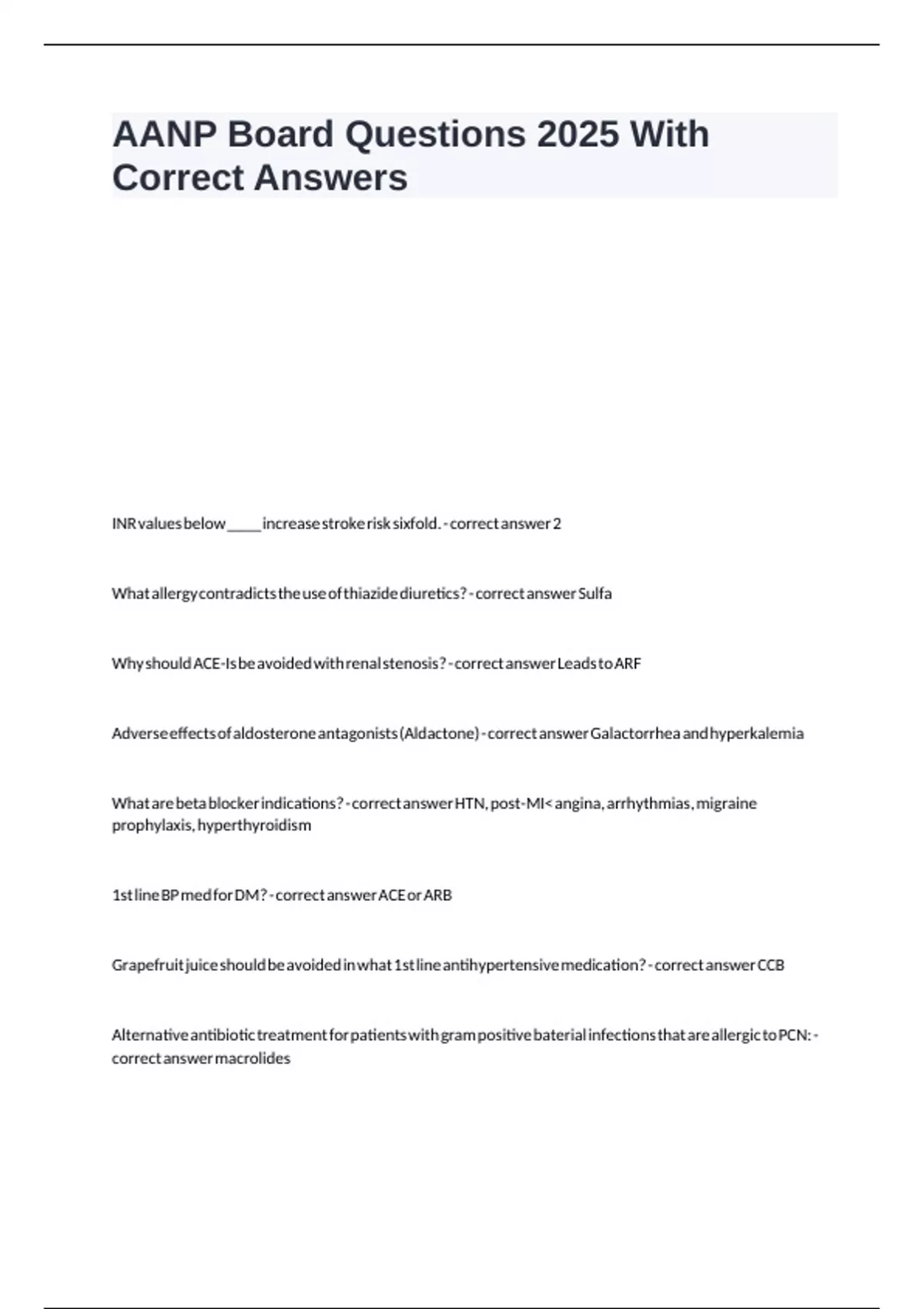 AANP Board Questions 2025 With Correct Answers - AANP - Stuvia US