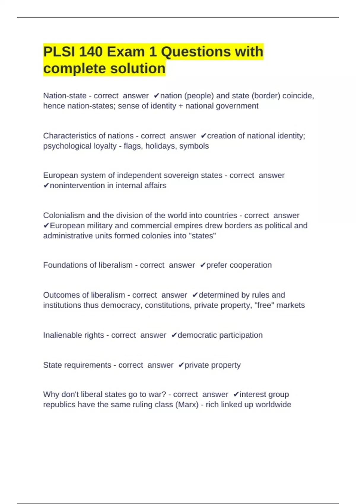 PLSI 140 Exam 1 Questions with complete solution - PLSI - Stuvia US