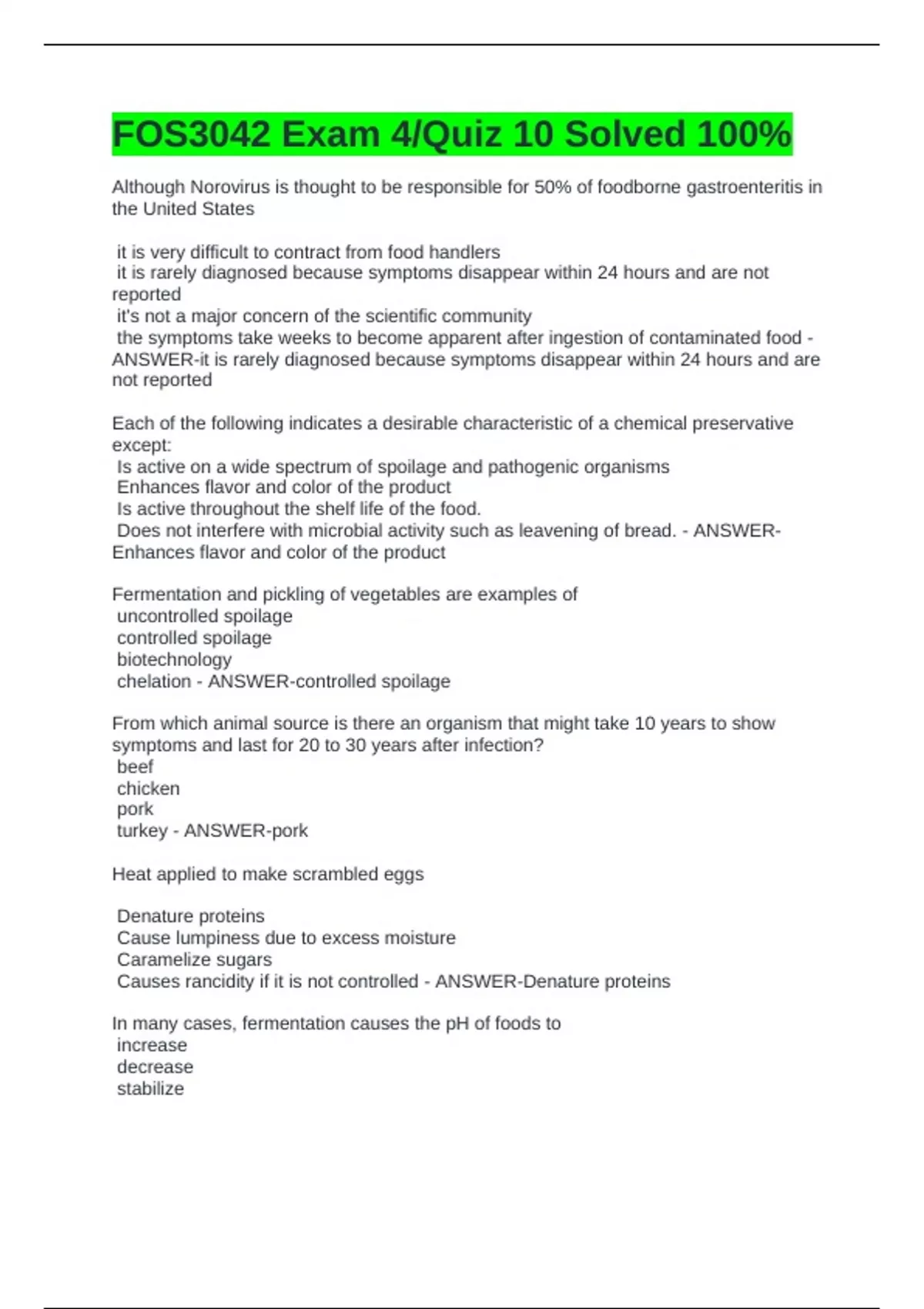 FOS3042 Exam 4/Quiz 10 Solved 100% - FOS3042 - Stuvia US