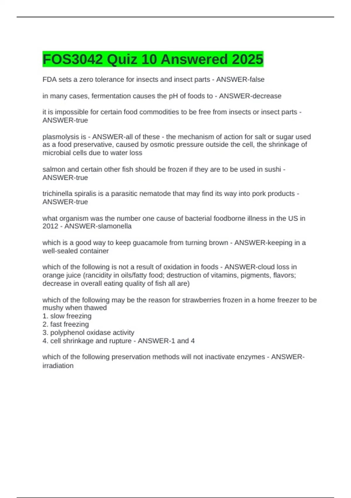 FOS3042 Quiz 10 Answered 2025 - FOS3042 - Stuvia US