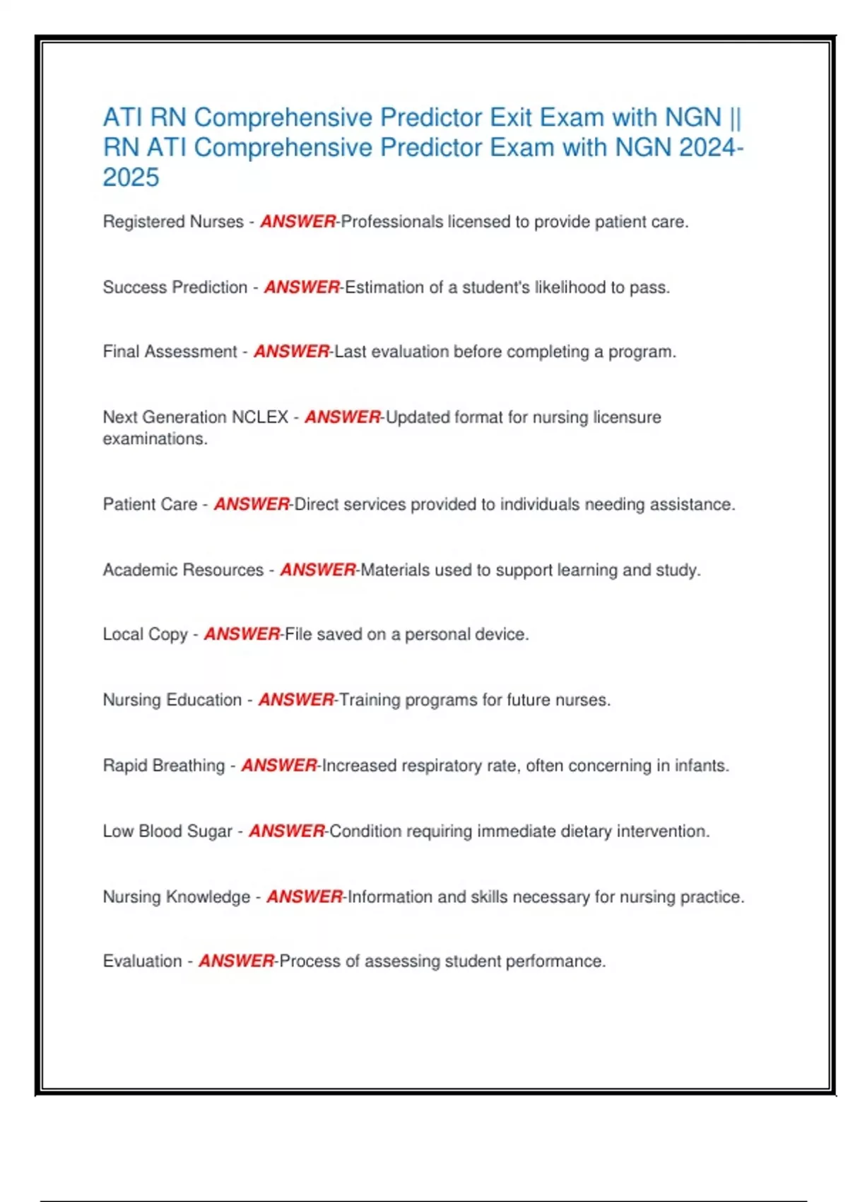 ATI RN Comprehensive Predictor Exit Exam with NGN || RN ATI Comprehensive Predictor Exam with ...