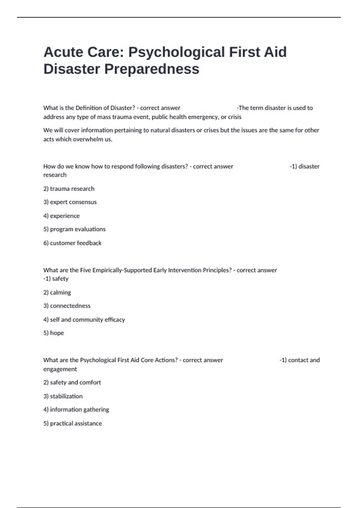 Acute Care: Psychological First Aid Disaster Preparedness Prep Exam ...