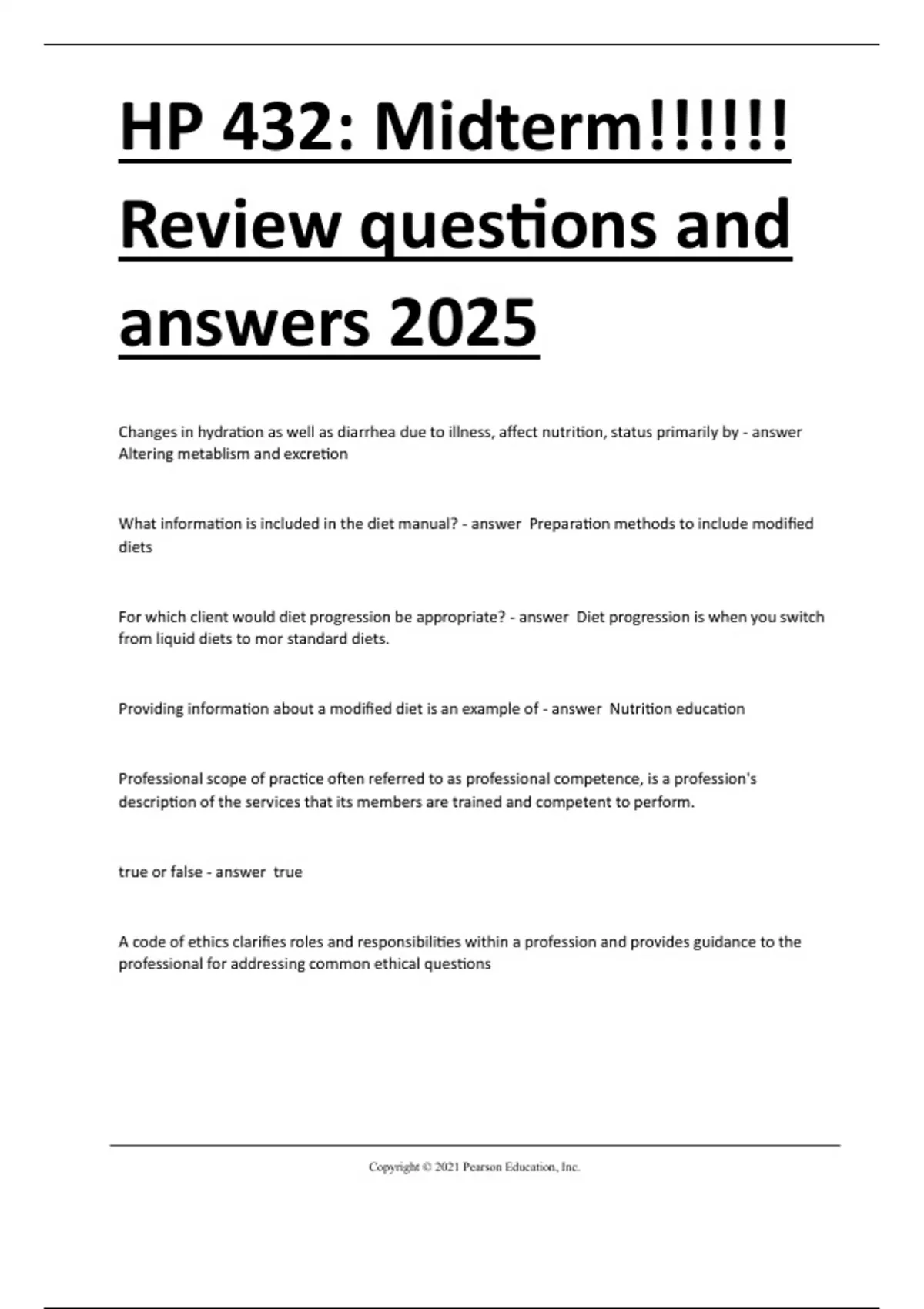 HP 432 Midterm!!!!!! Review questions and answers 2025 - HP432 - Stuvia US