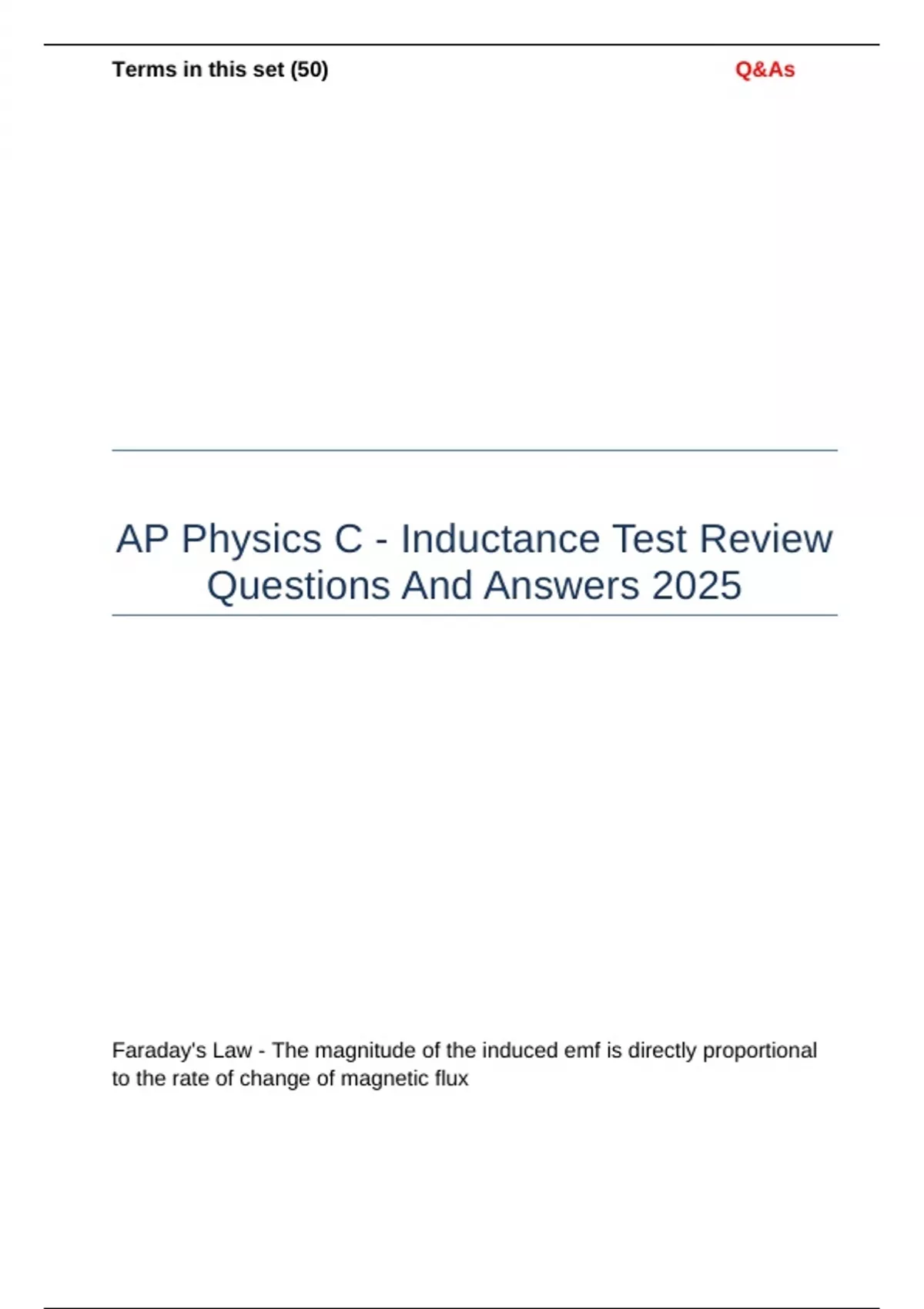 AP Physics C - Inductance Test Review Questions And Answers 2025 - Ap ...