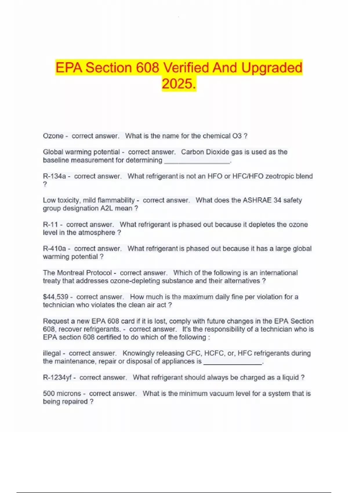 EPA Section 608 Verified And Upgraded 2025. - EPA Section 608 - Stuvia US