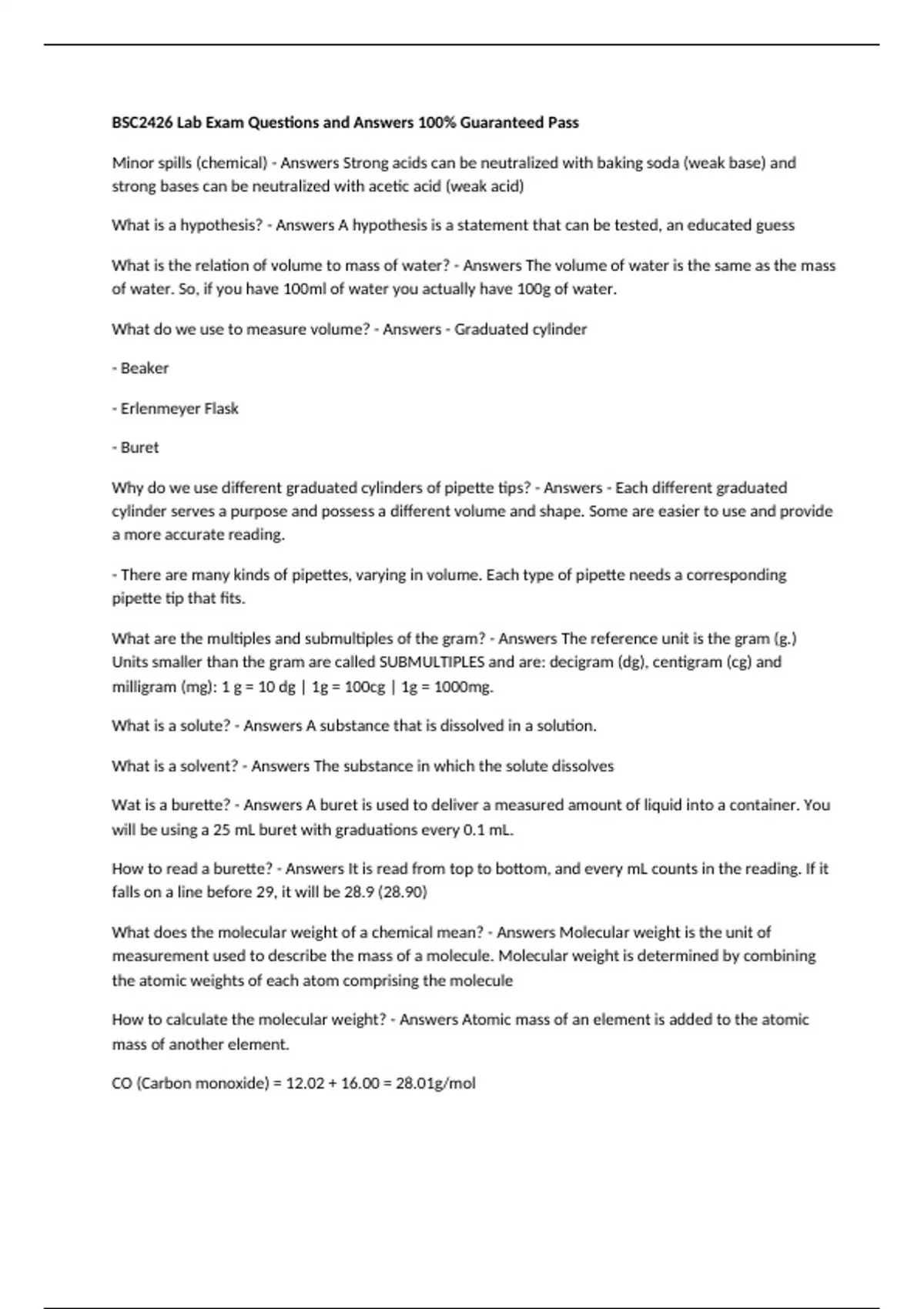 BSC2426 Lab Exam Questions and Answers 100% Guaranteed Pass - BSC2426 Lab - Stuvia US