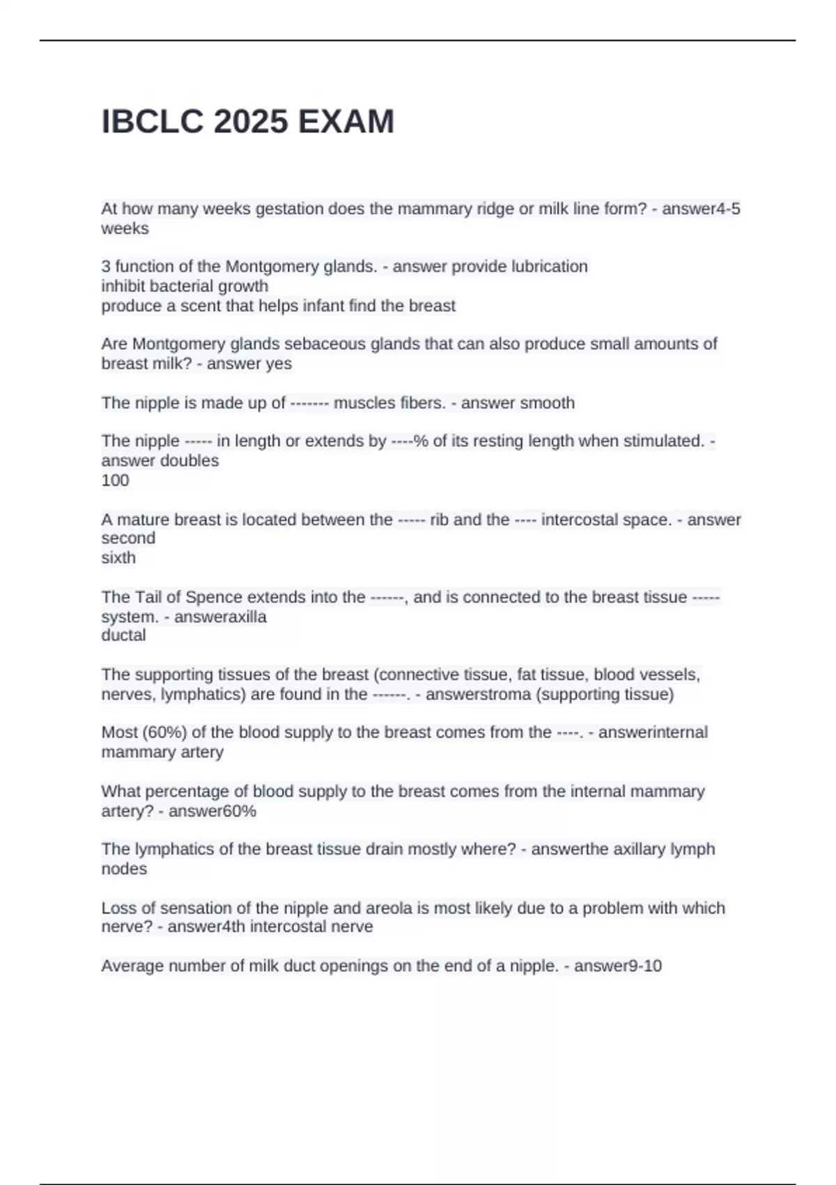 IBCLC 2025 EXAM QUESTIONS WITH SOLUTIONS - IBCLC - Stuvia US