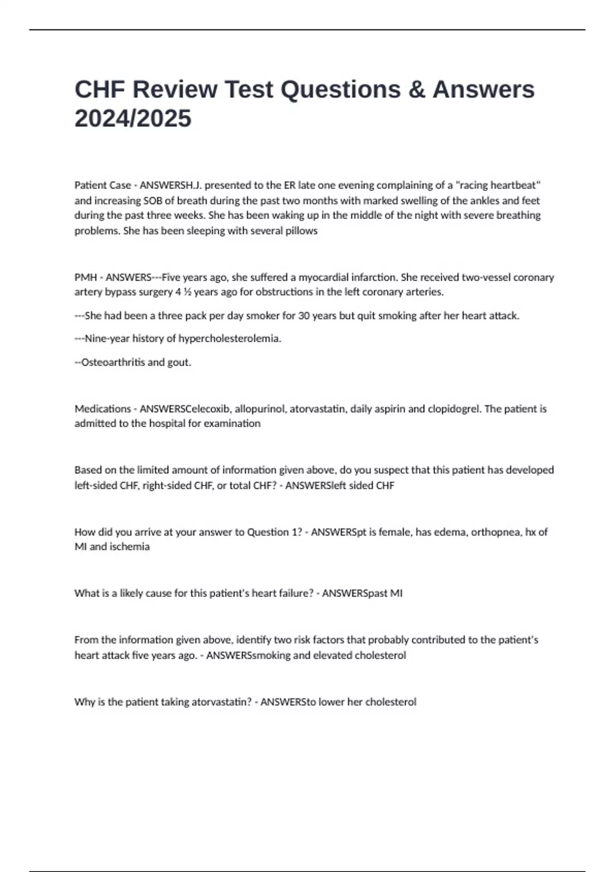 CHF Review Test Questions & Answers 2024/2025 - CHF - Stuvia US