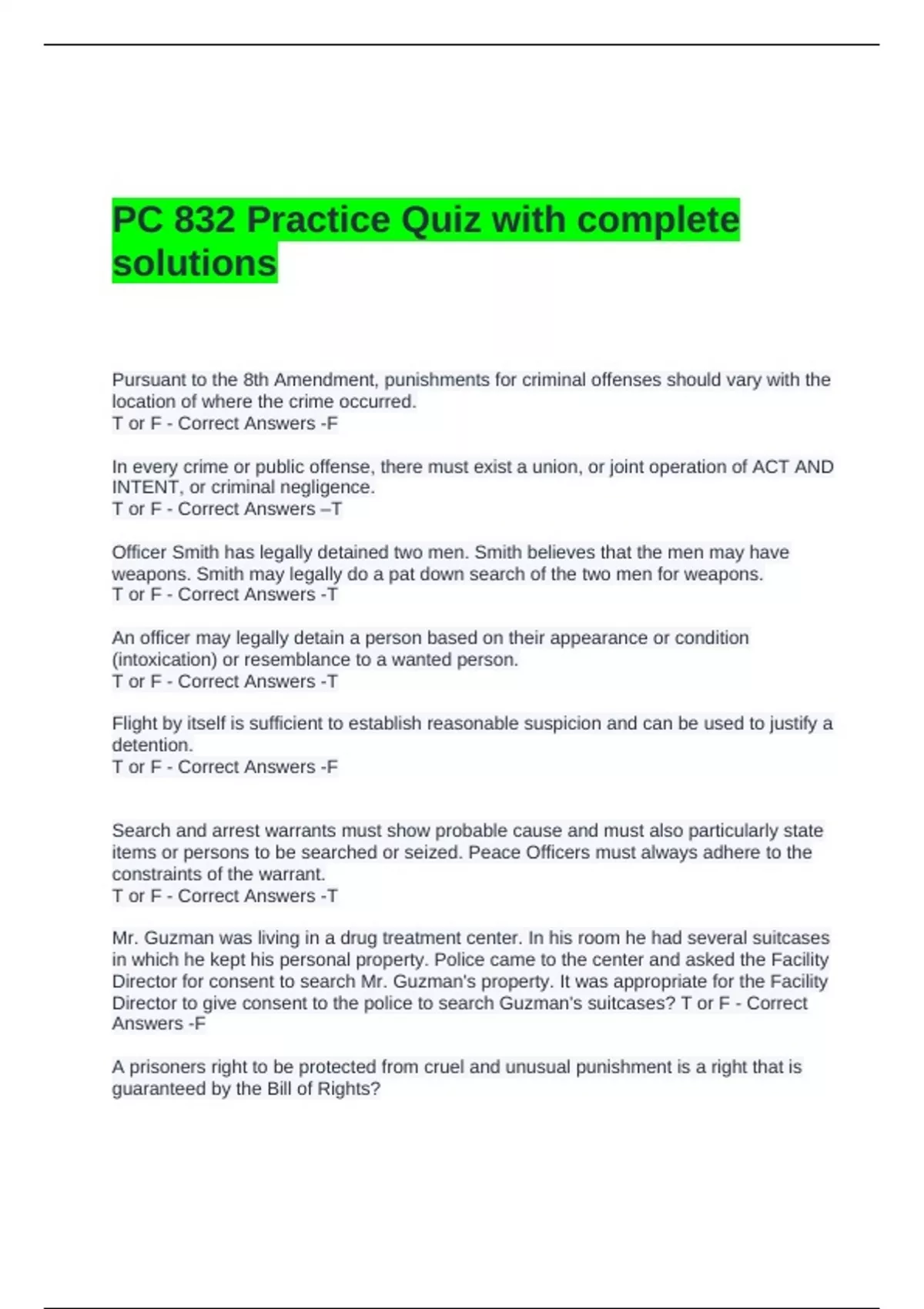 PC 832 Practice Quiz with complete solutions - Pc 832 - Stuvia US