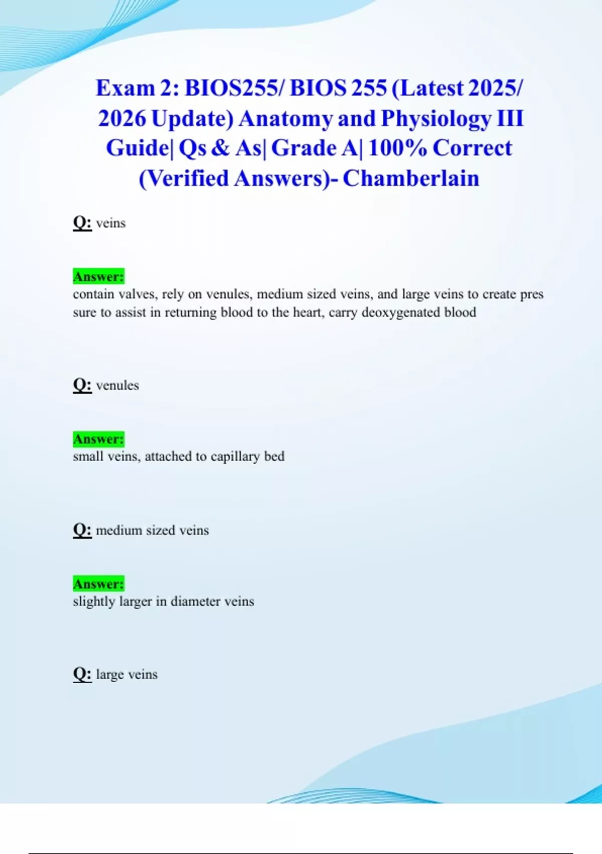 Exam 2: BIOS255/ BIOS 255 (Latest 2025/ 2026 Updates STUDY BUNDLE ...