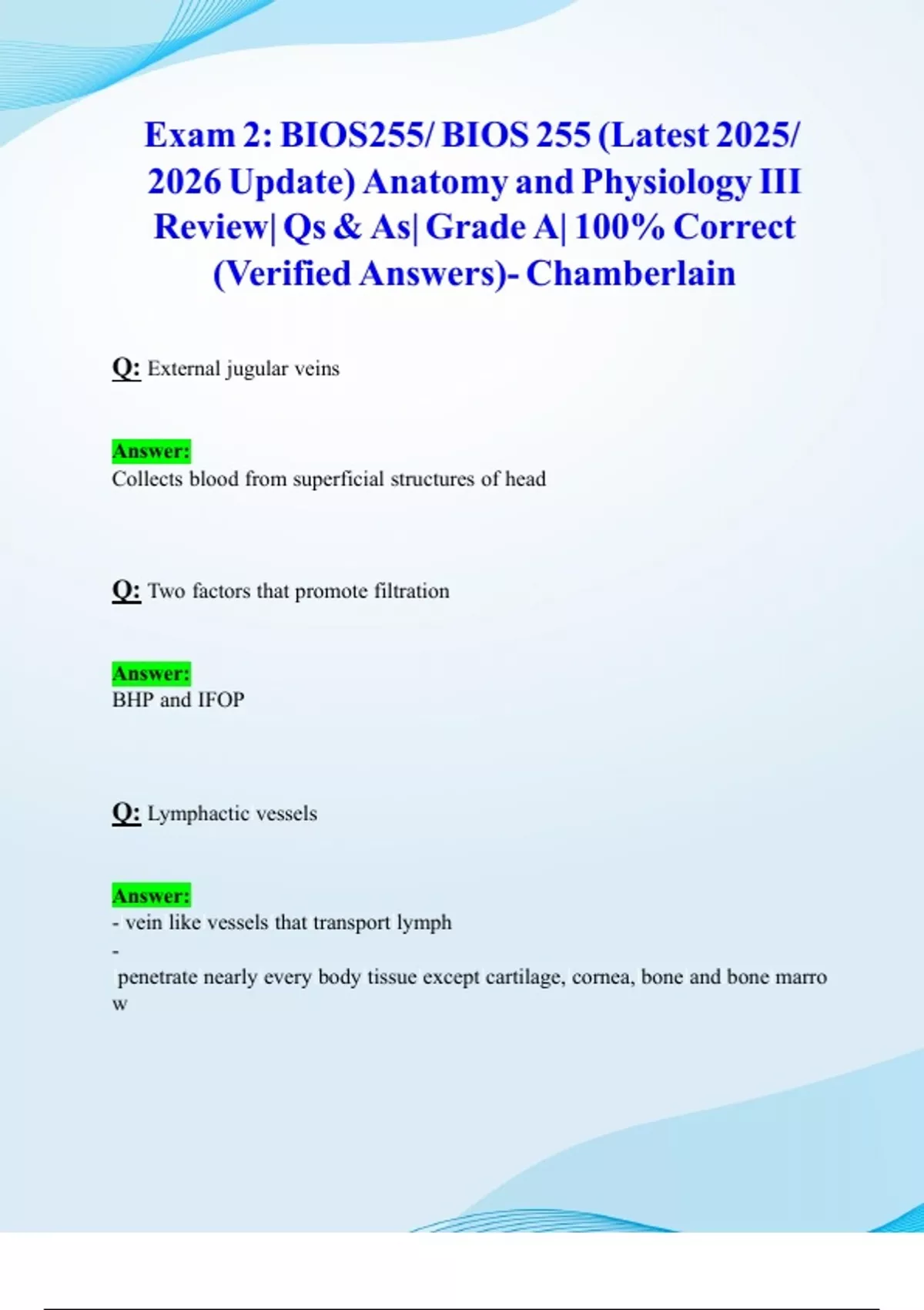 Exam 2: BIOS255/ BIOS 255 (Latest 2025/ 2026 Update) Anatomy and ...
