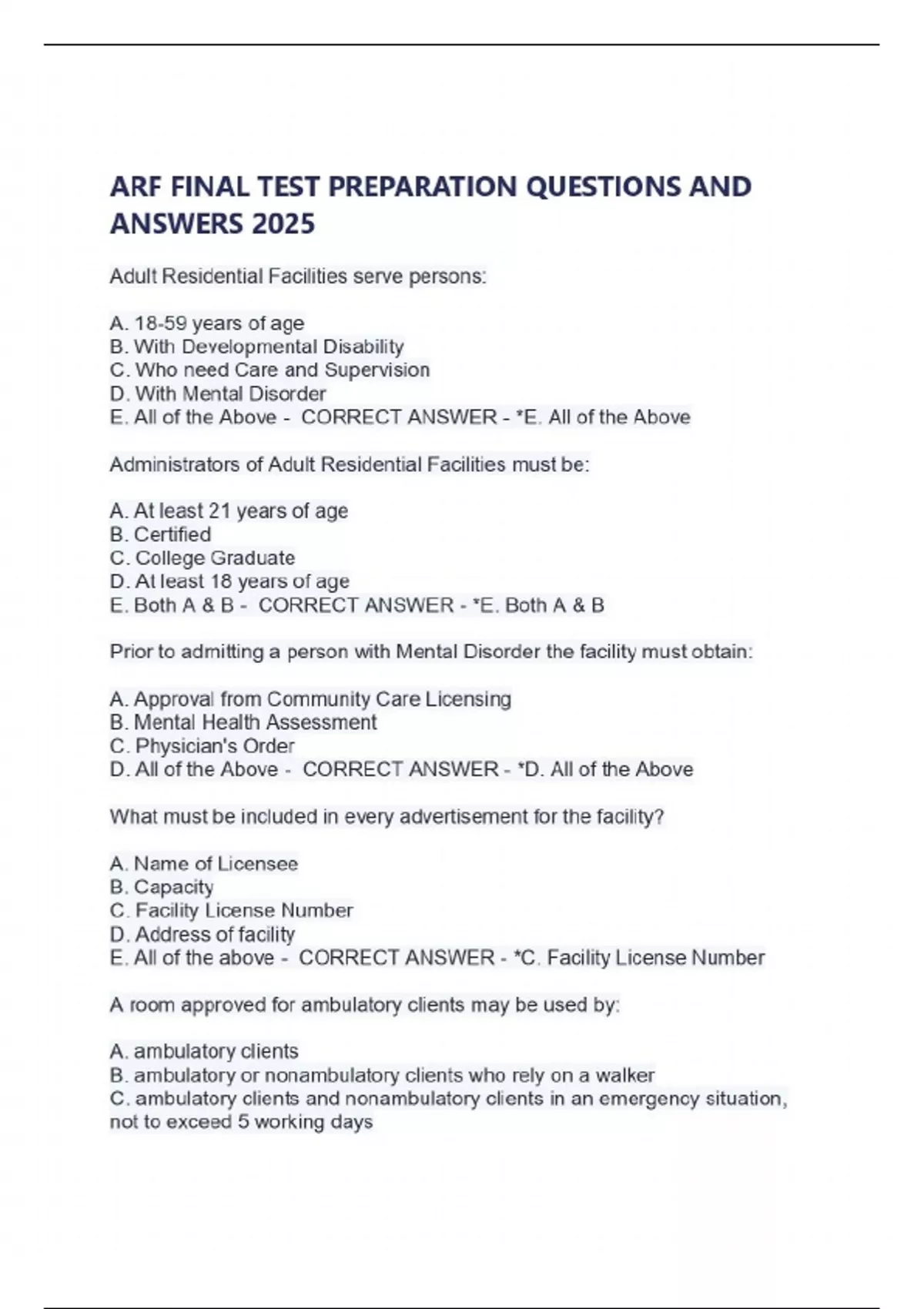 ARF FINAL TEST PREPARATION QUESTIONS AND ANSWERS 2025 - Arf - Stuvia US