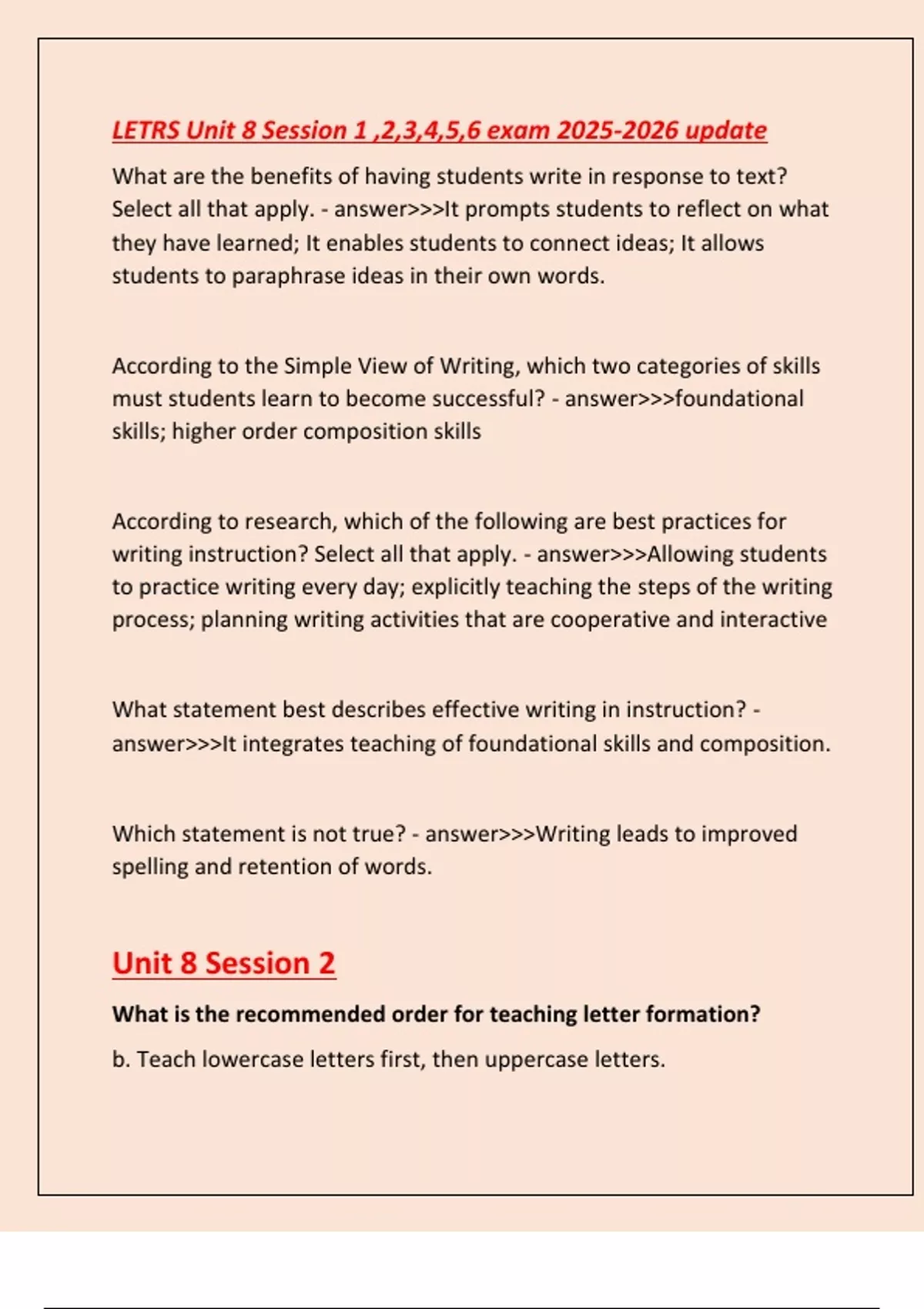 LETRS Unit 8 Session 1 ,2,3,4,5,6 exam update - LETRS Unit 8 Session 1 ...