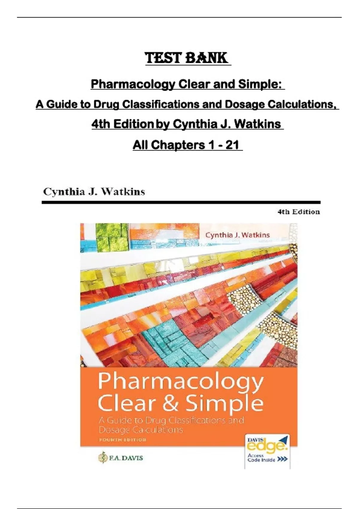 Test Bank for Pharmacology Clear and Simple: A Guide to Drug ...