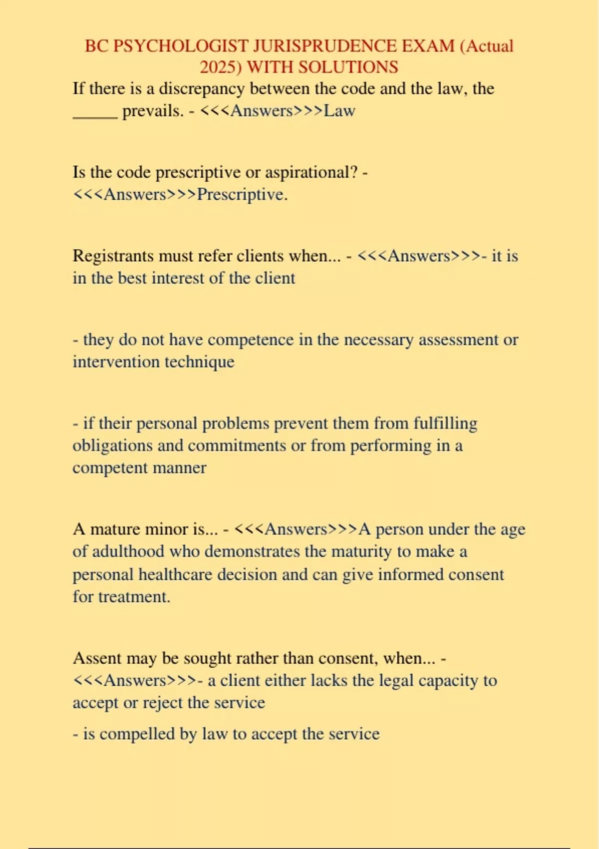 BC PSYCHOLOGIST JURISPRUDENCE EXAM (Actual 2025) WITH SOLUTIONS - BC ...