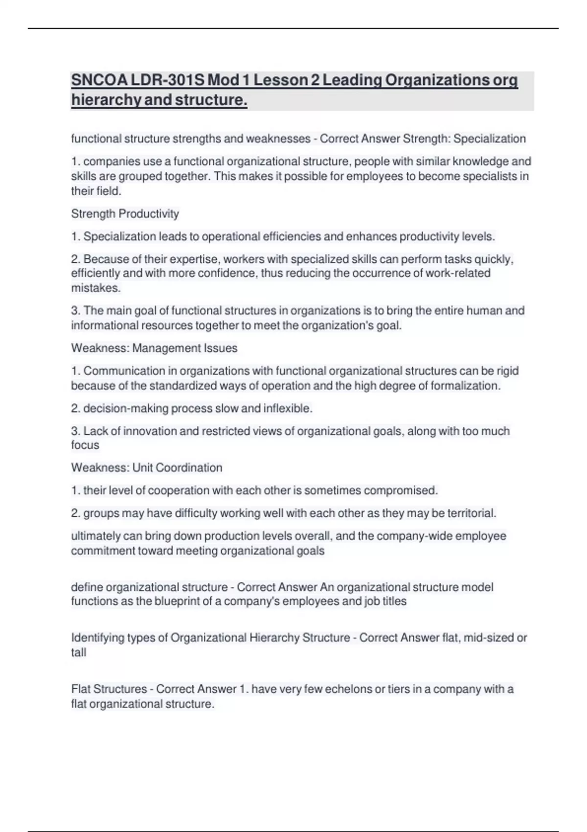 SNCOA LDR-301S Mod 1 Lesson 2 Leading Organizations org hierarchy and ...