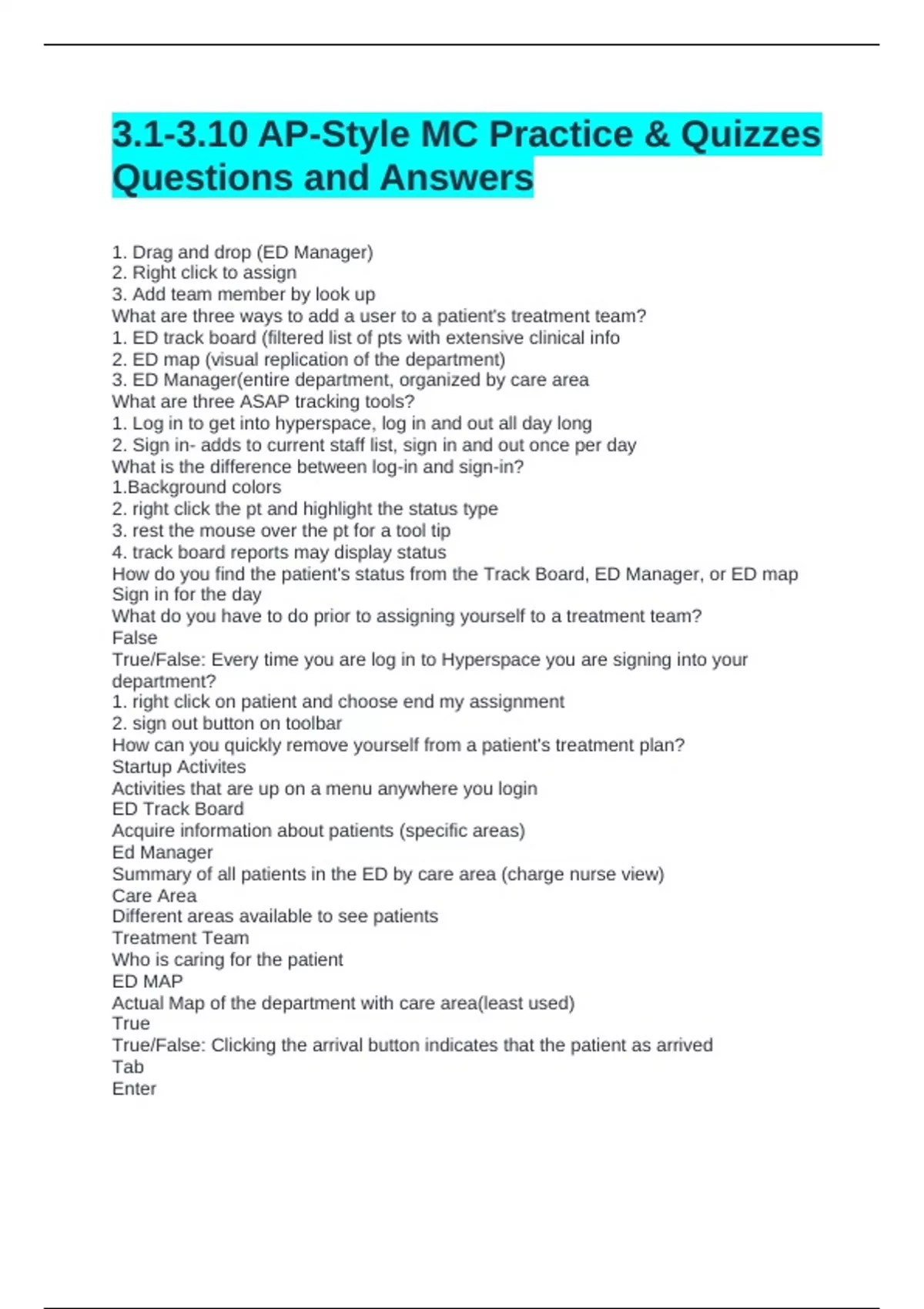 3.1-3.10 AP-Style MC Practice & Quizzes Questions and Answers - PTS - Stuvia US