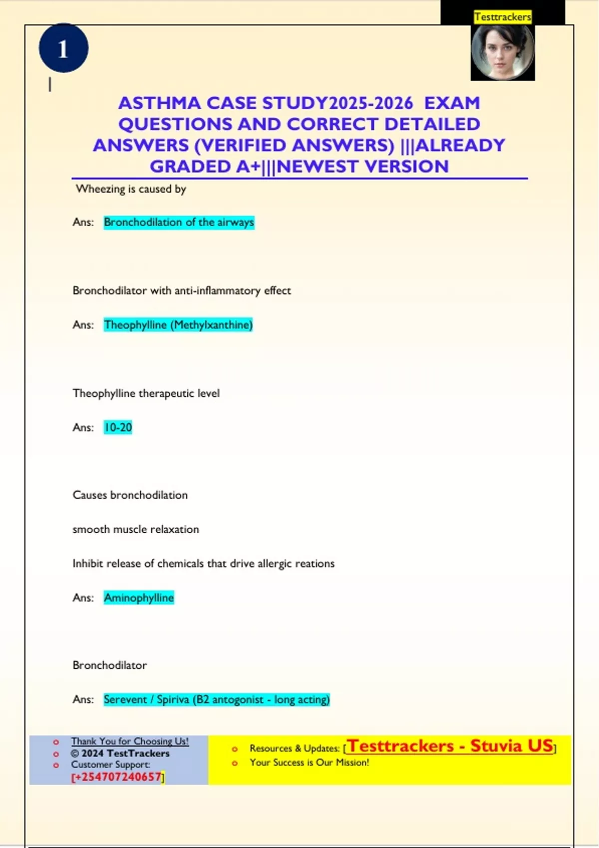 ASTHMA CASE STUDY EXAM QUESTIONS AND CORRECT DETAILED ANSWERS (VERIFIED ANSWERS) |||ALREADY ...
