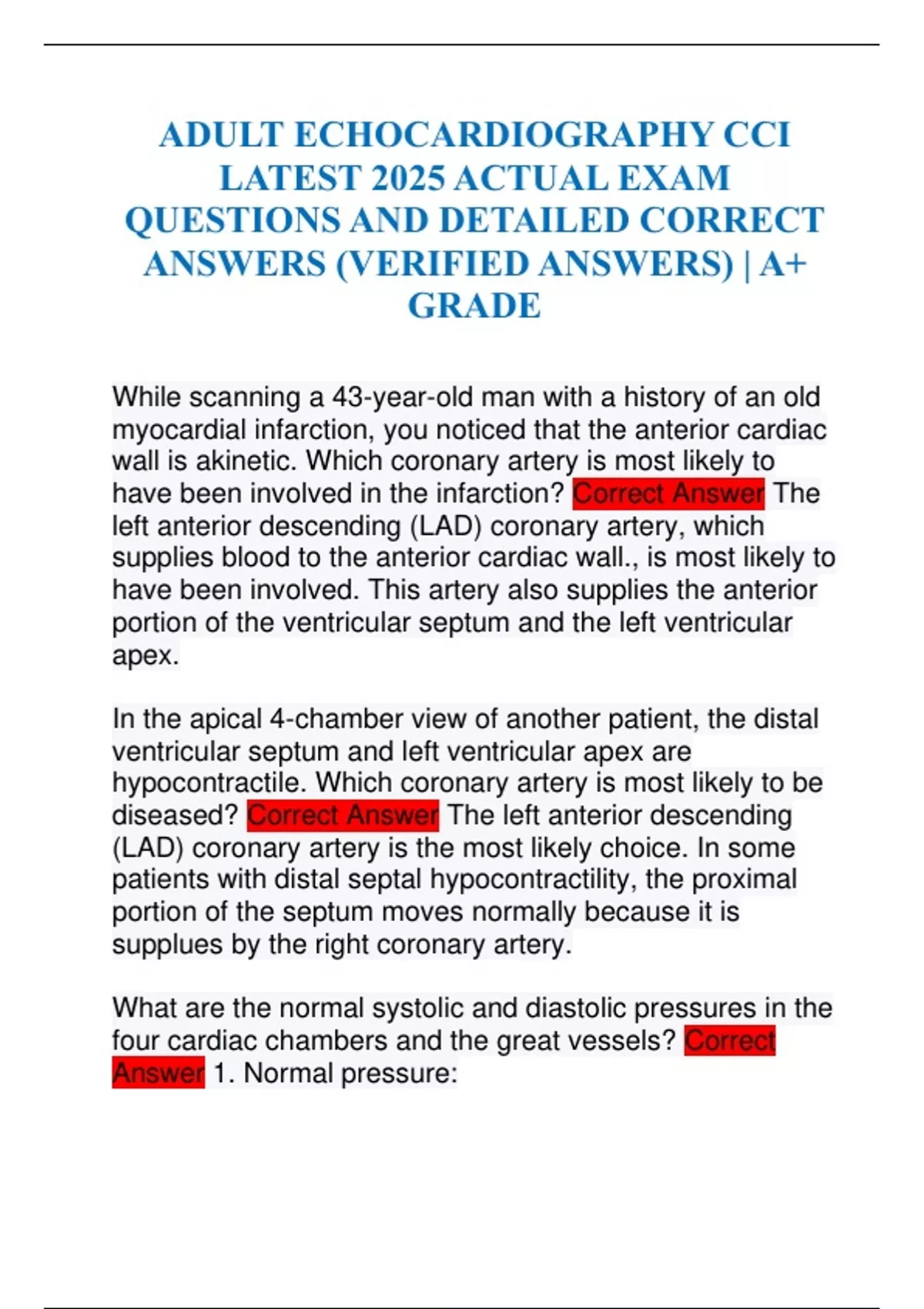 ADULT ECHOCARDIOGRAPHY CCI LATEST 2025 ACTUAL EXAM QUESTIONS AND ...
