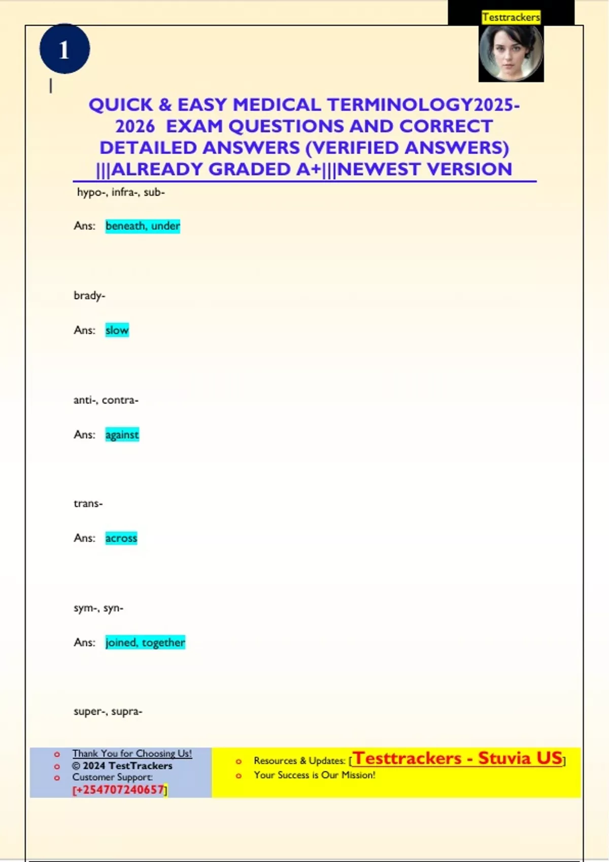 QUICK & EASY MEDICAL TERMINOLOGY EXAM QUESTIONS AND CORRECT DETAILED ...