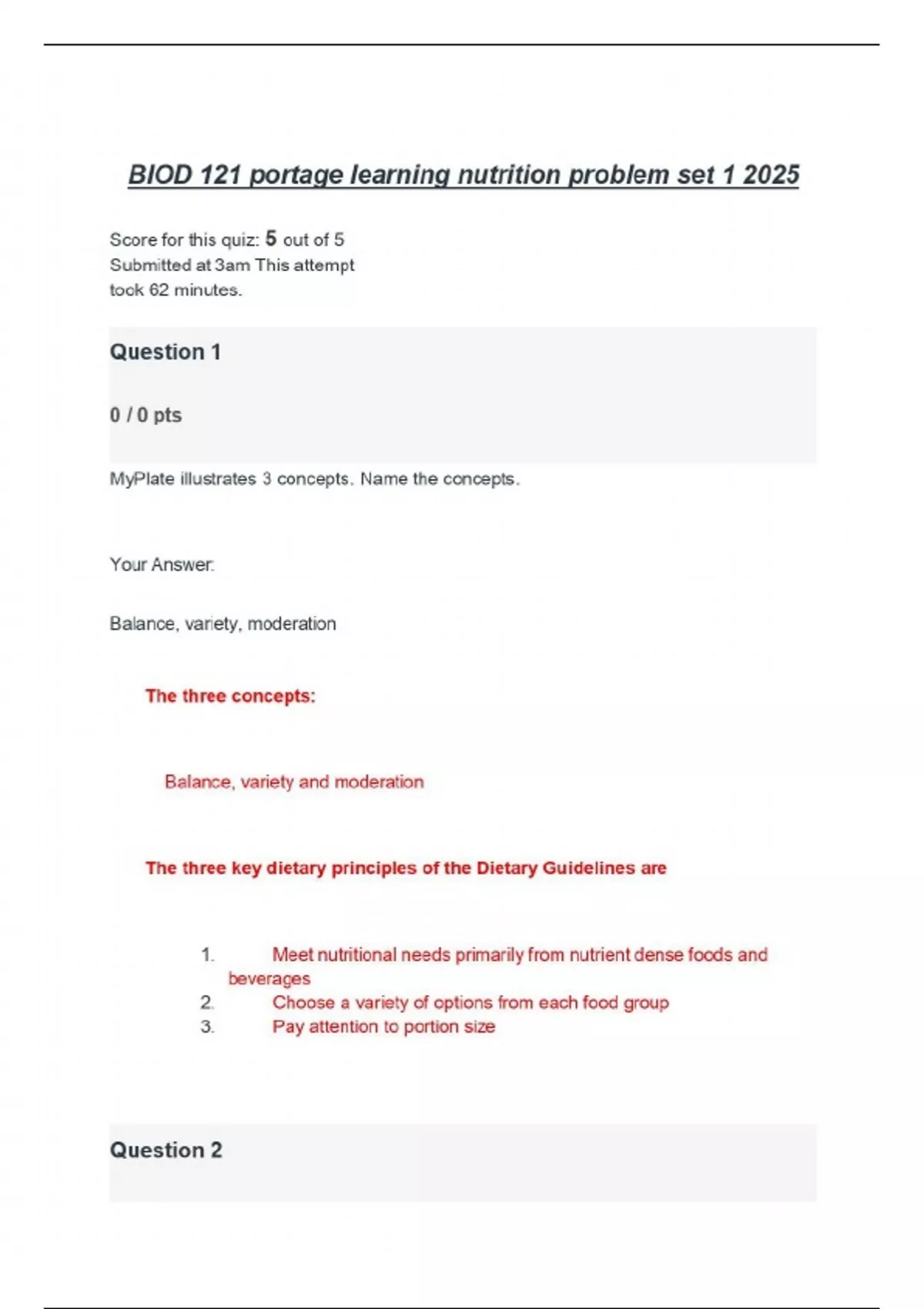 BIOD 121 portage learning nutrition problem set 1 2025 - BIOD 121 2025 ...