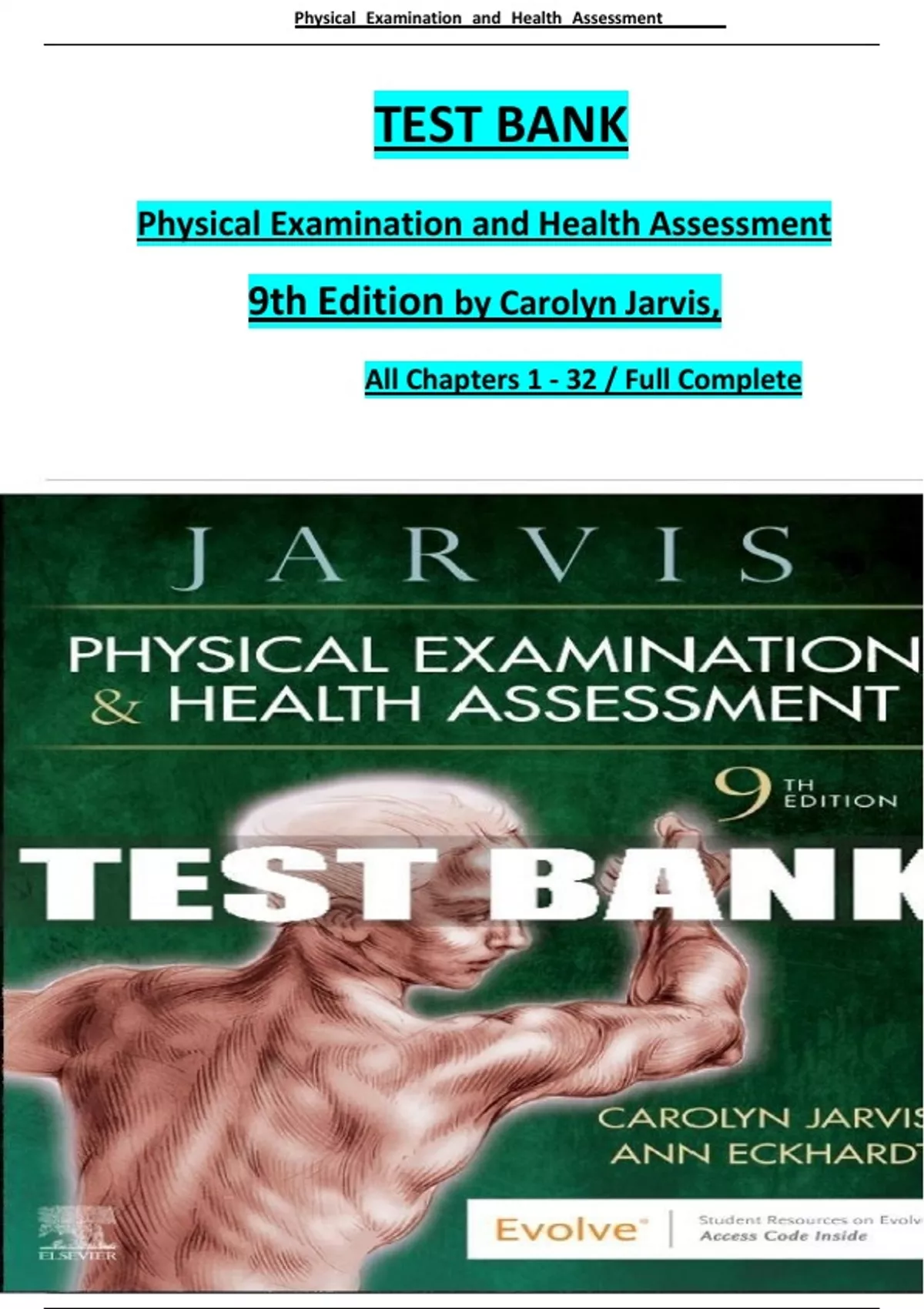 TEST BANK Physical Examination and Health Assessment 9th Edition by ...
