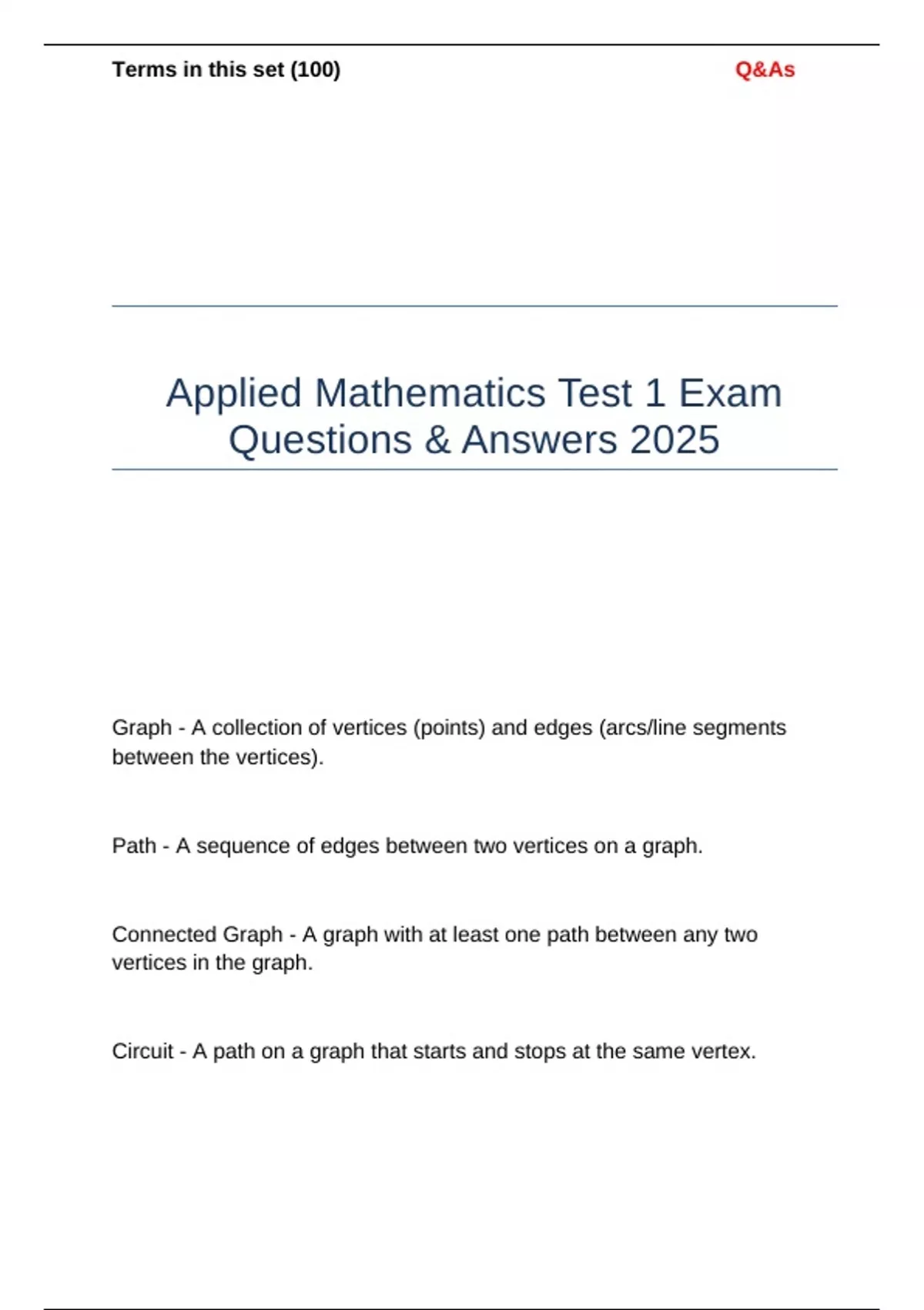 Applied Mathematics Test 1 Exam Questions & Answers 2025 - Applied ...